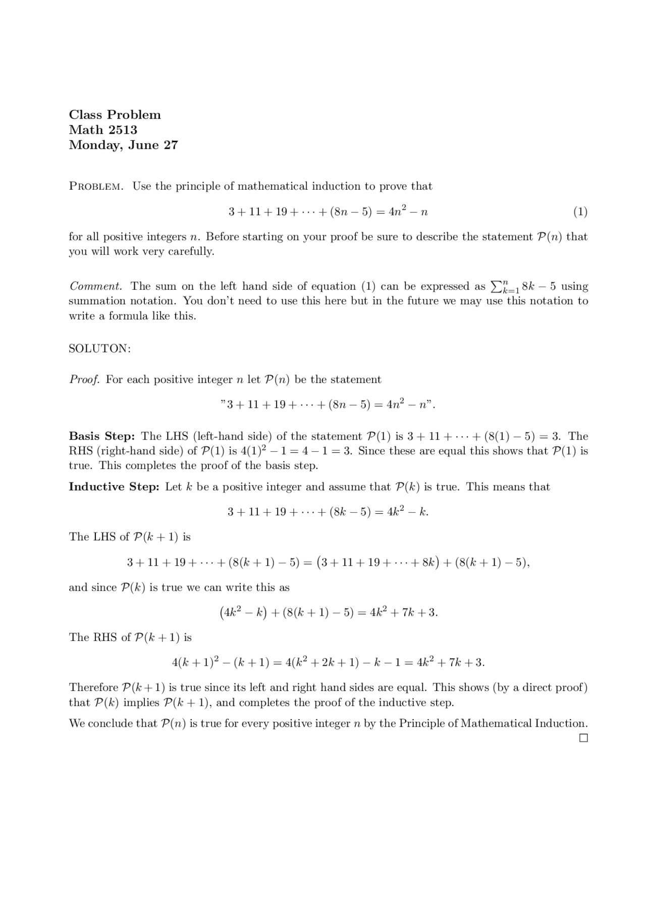 Solved Problem For Discrete Mathematical Structures Math 2513 Docsity