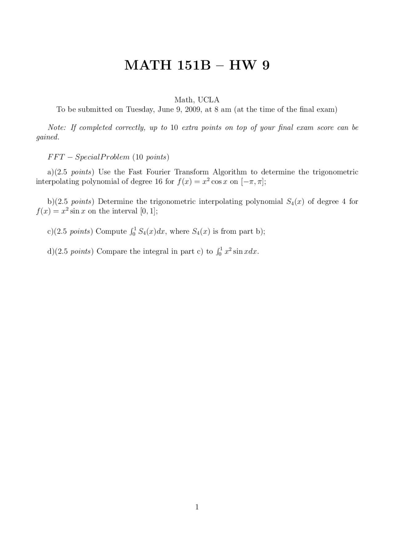 Homework 9 Problems Cryptography Fall 2009 Math 0209a Docsity