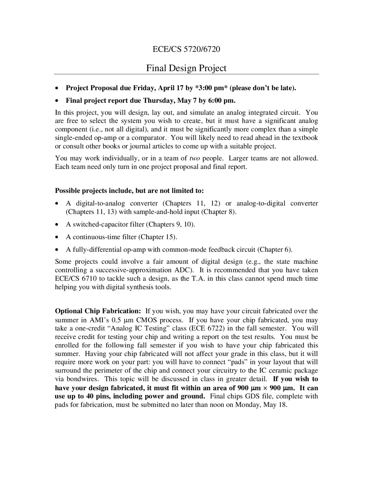 Introduction To Digital Vlsi Design Final Project Cs 6710 Docsity