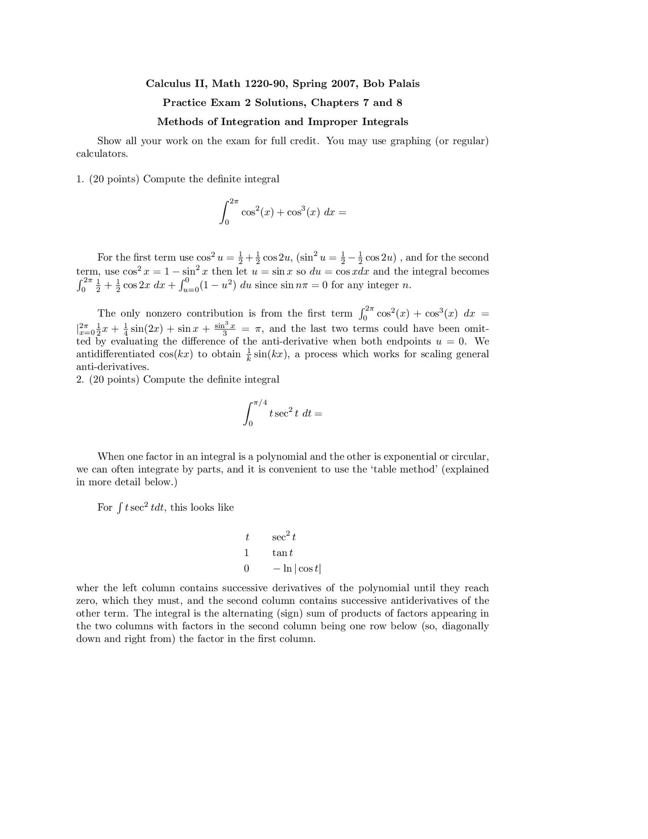 5 Solved Problems to Compute the definite Integral - Exam 2 | MATH 1220 ...
