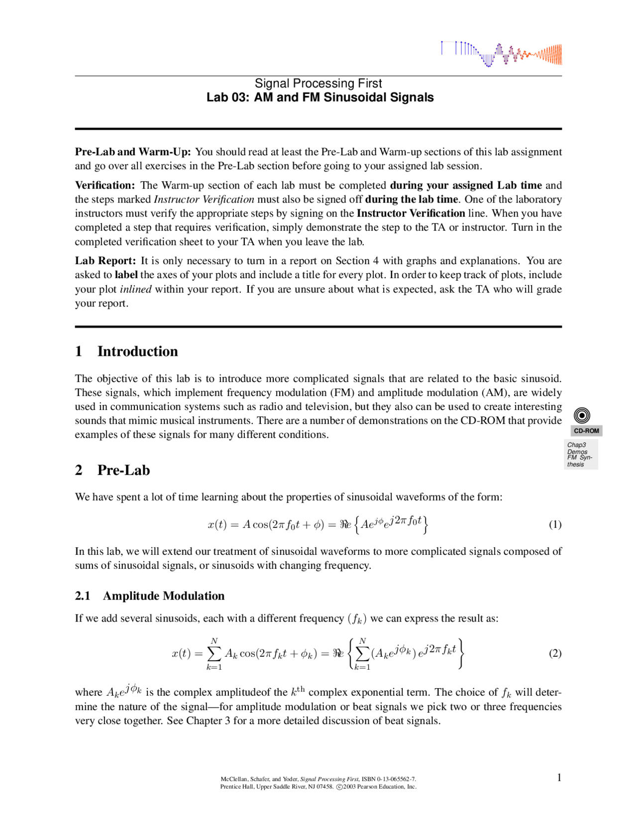 AM and FM Sinusoidal Signals - Laboratory 3 | EE 275 | Lab Reports Digital Signal Processing ...