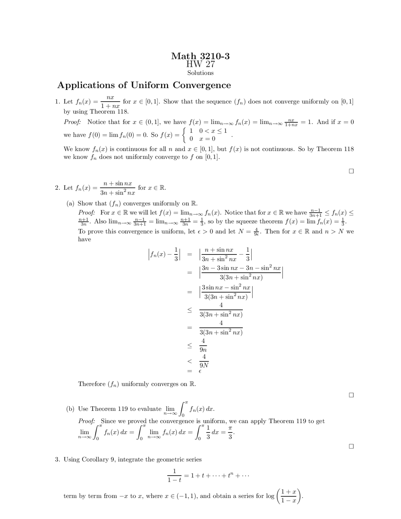 Homework 27 Solutions Fundamentals Of Analysis I Math 3210 Docsity 