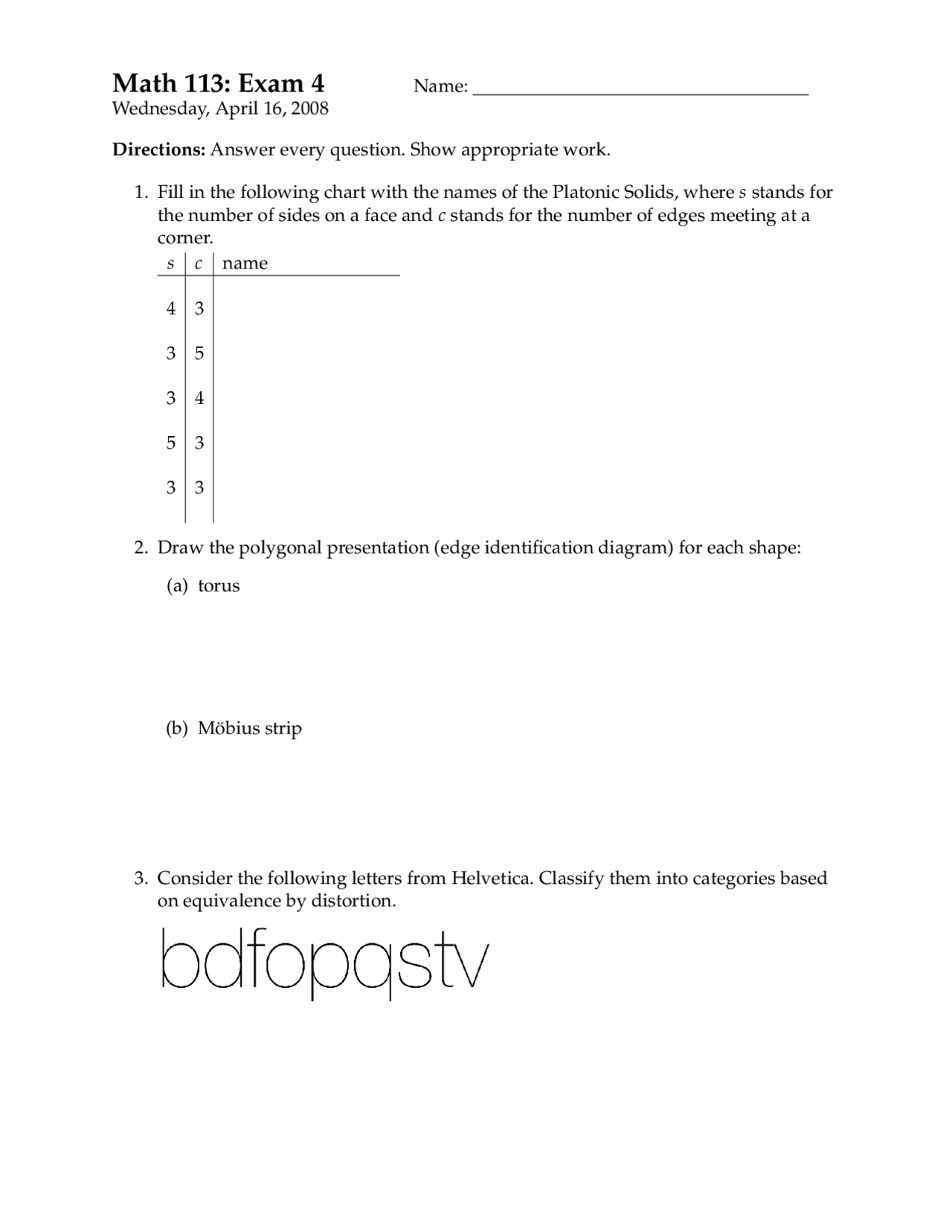 12 Questions Exam 4 - Mathematical Reasoning | MATH 113 | Exams ...