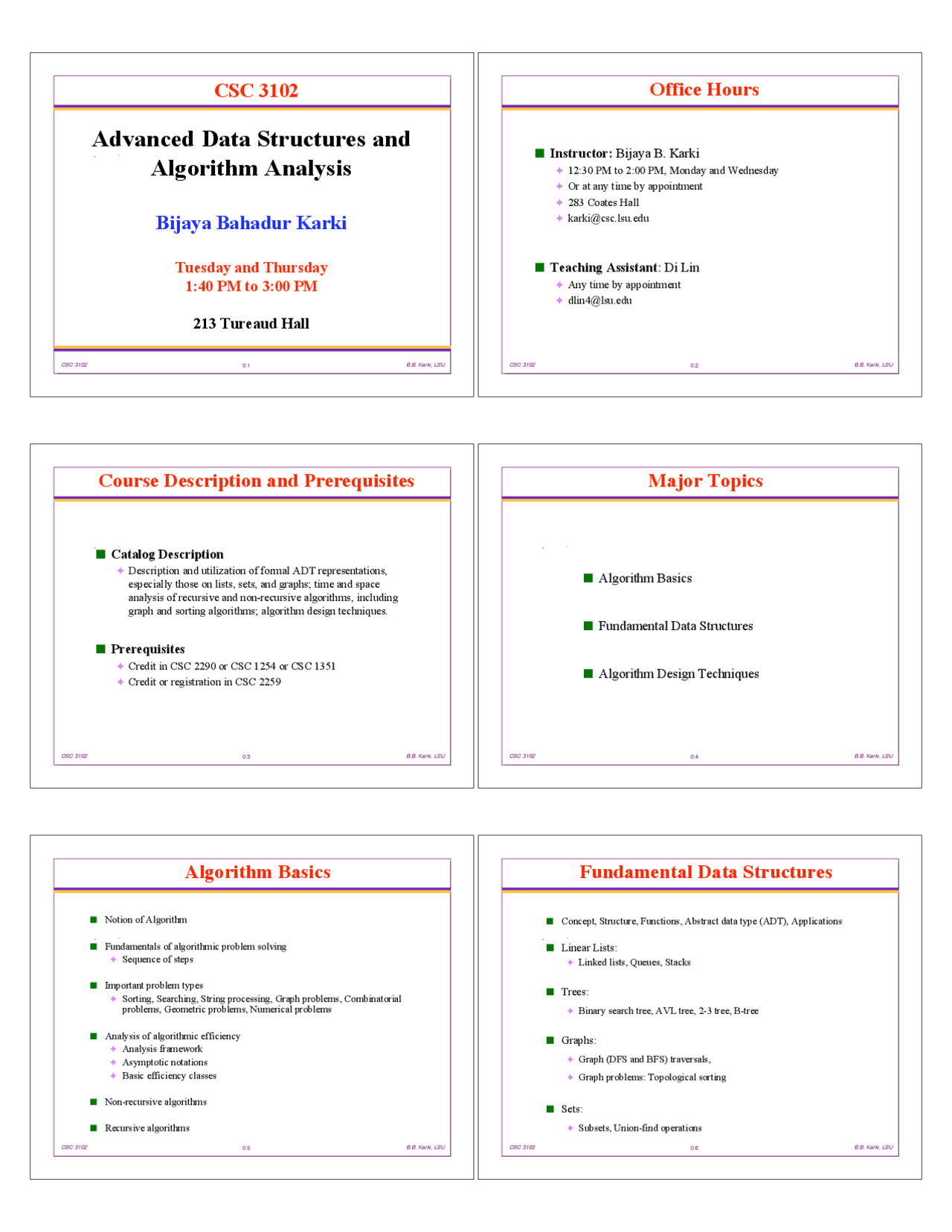 Algorithm Basics Fundamental Data Structures Lecture Slides Csc 4356