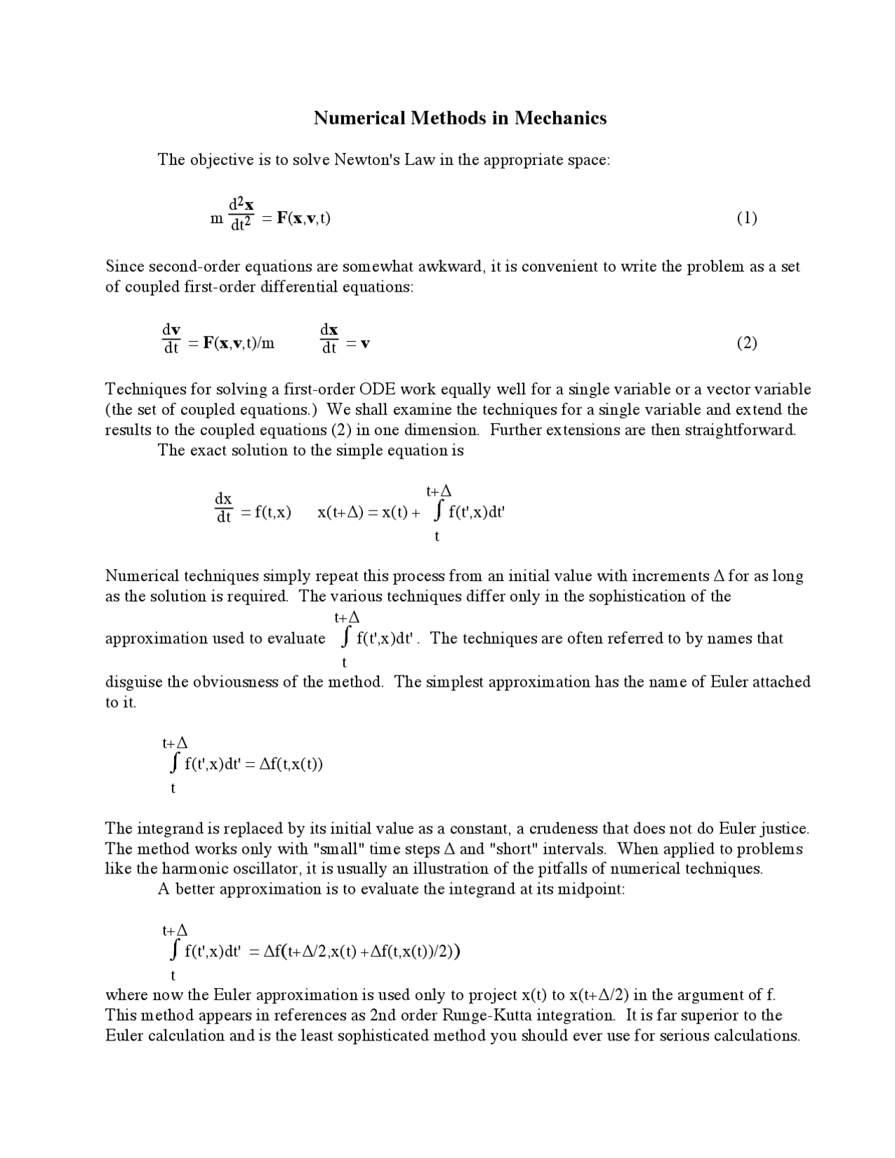 Numerical Methods in Mechanics - Wave Motion and Optics | PHY 315 - Docsity