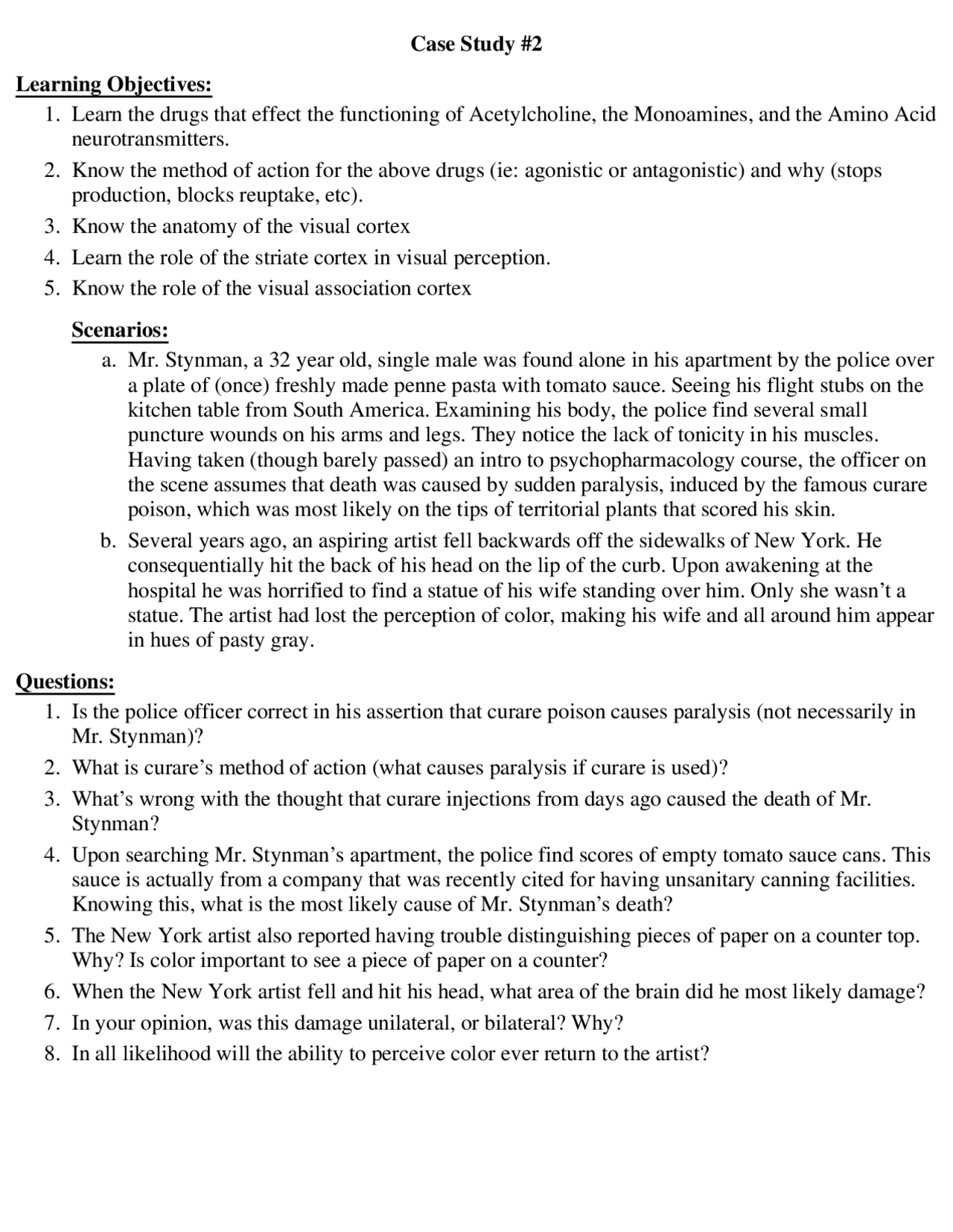 Case Study 2 Assignment on Biopsychology | PSY 308 | Assignments Biological Psychology | Docsity
