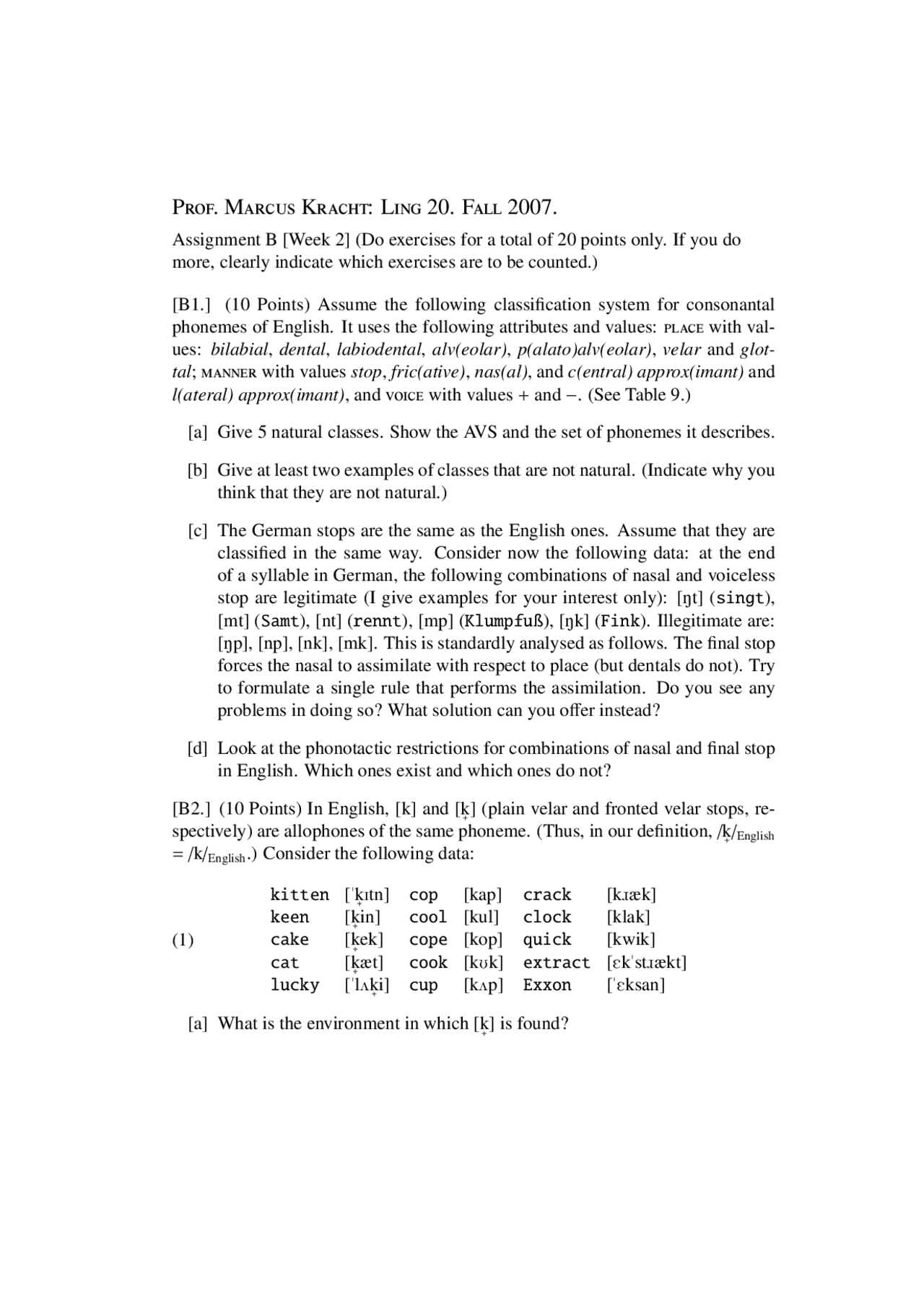 Practice Assignment Introduction To Linguistics Ling 20 Assignments Linguistics Docsity