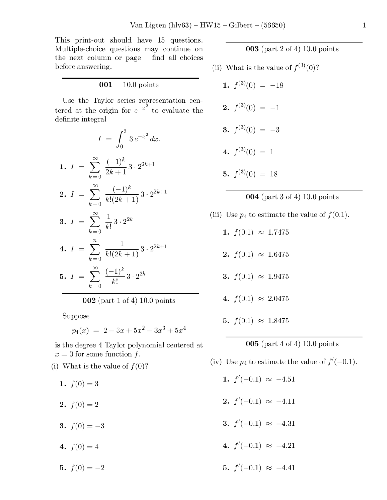 15 Questions To Evaluate The Definite Integrals Assignment 15 N 1