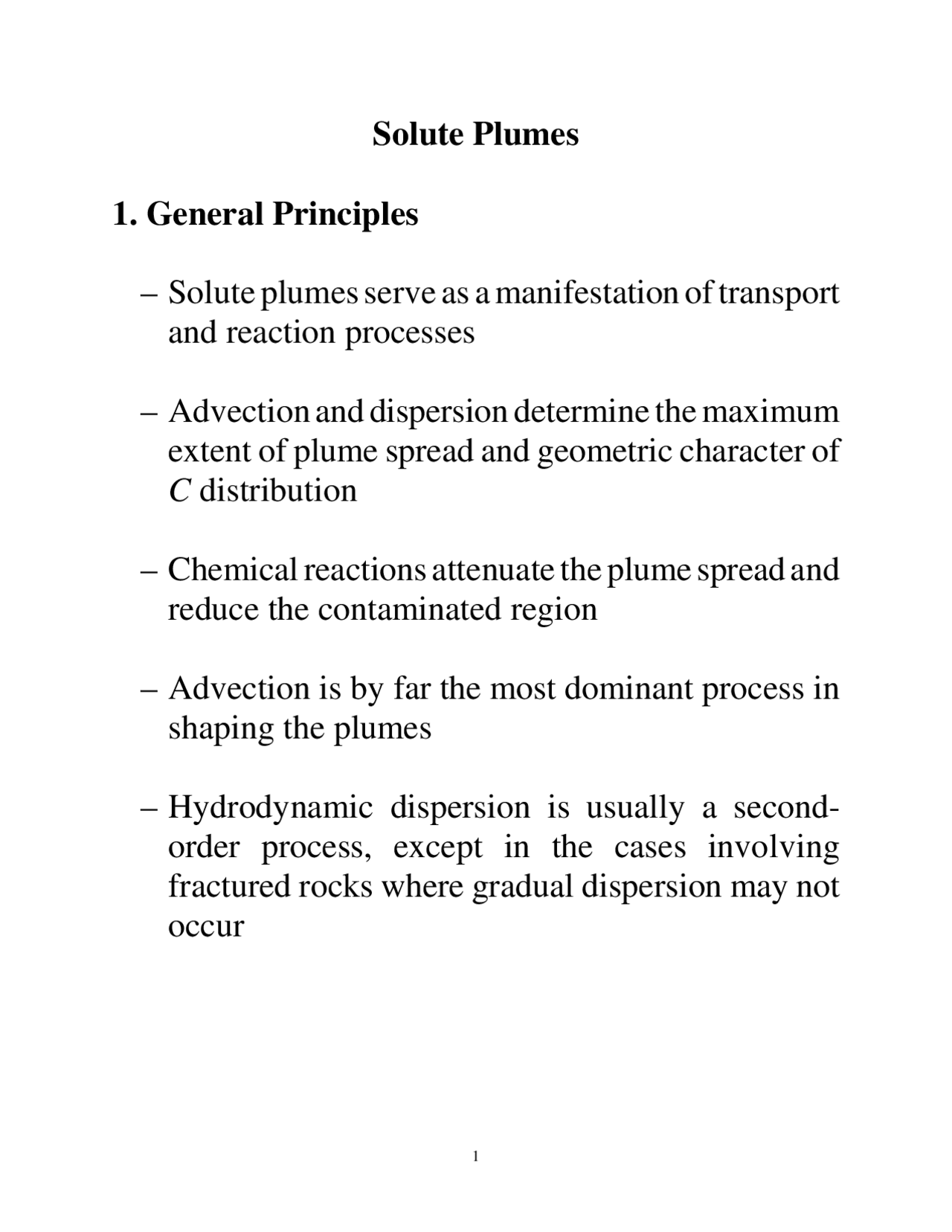 Notes On Solute Plumes Groundwater Flow And Contaminant Transport