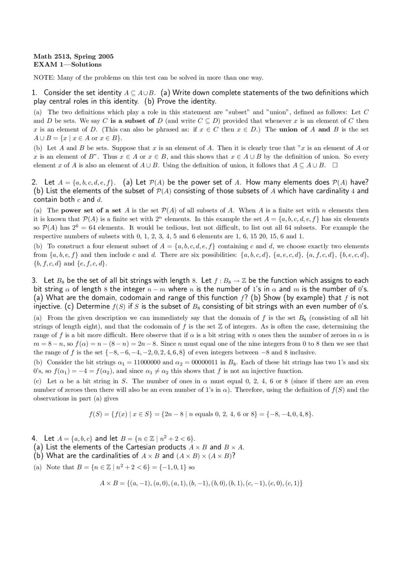 8 Questions with Solution - Discrete Mathematical Structures - Exam 1 | MATH 2513 | Exams ...