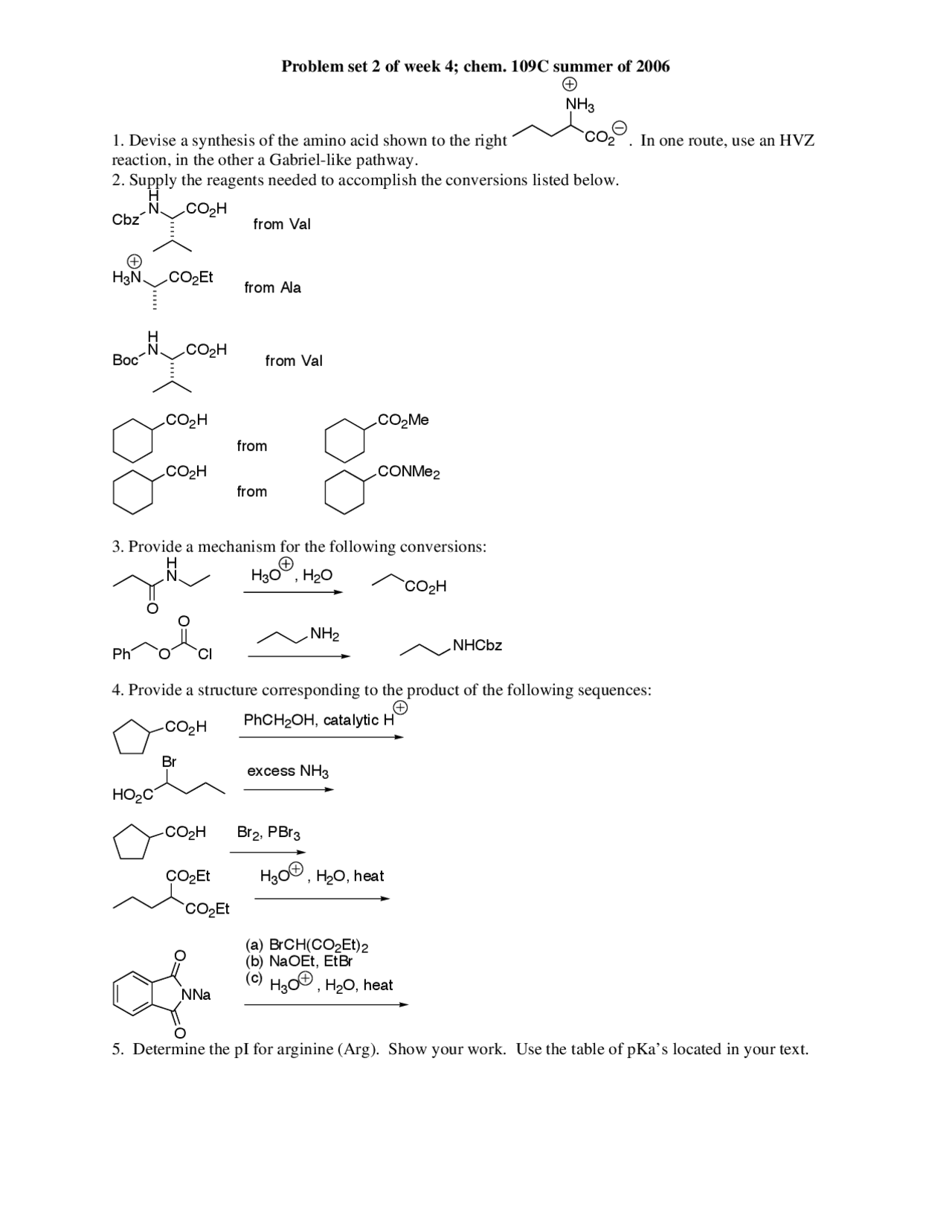 Organic Chemistry Problem Set 2 Summer 2006 Chem 109c Docsity