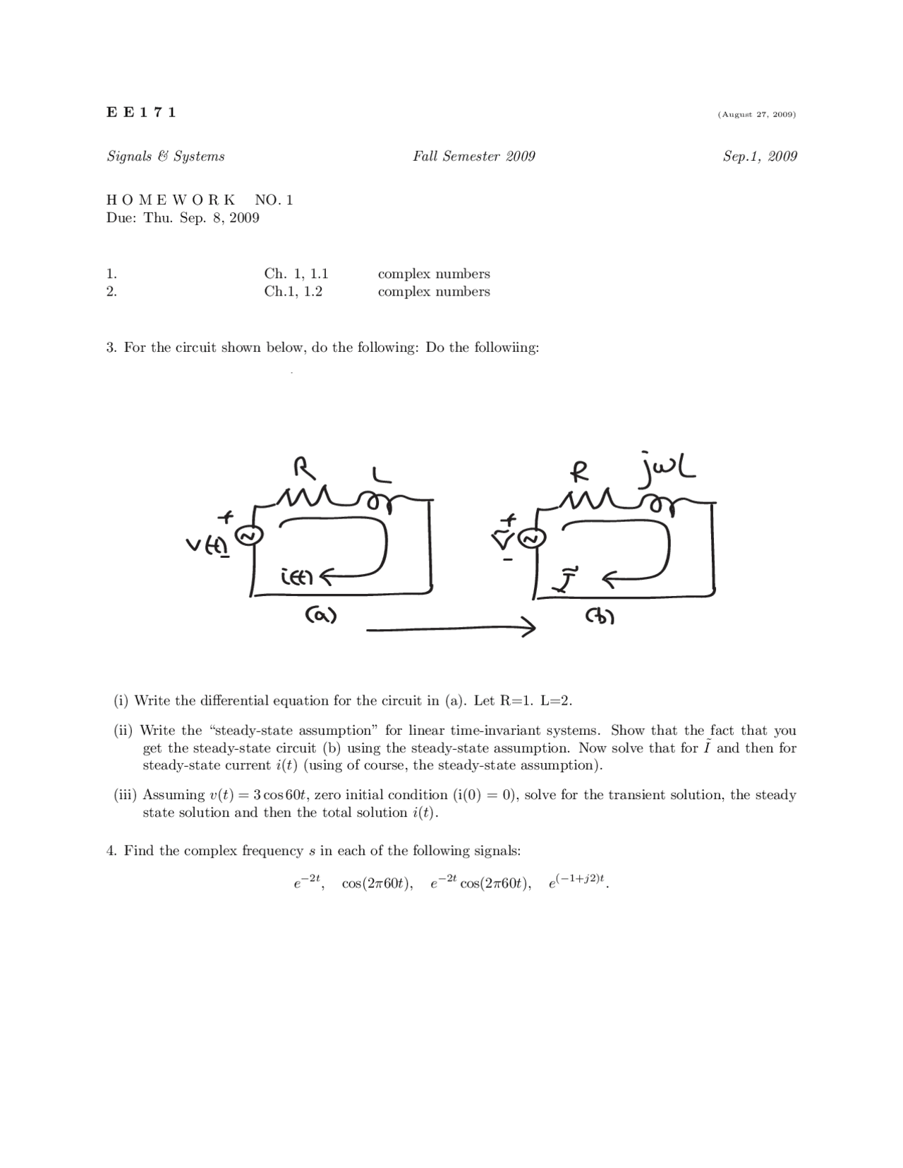 Homework 1 Questions Signals And Systems Ee 171 Docsity