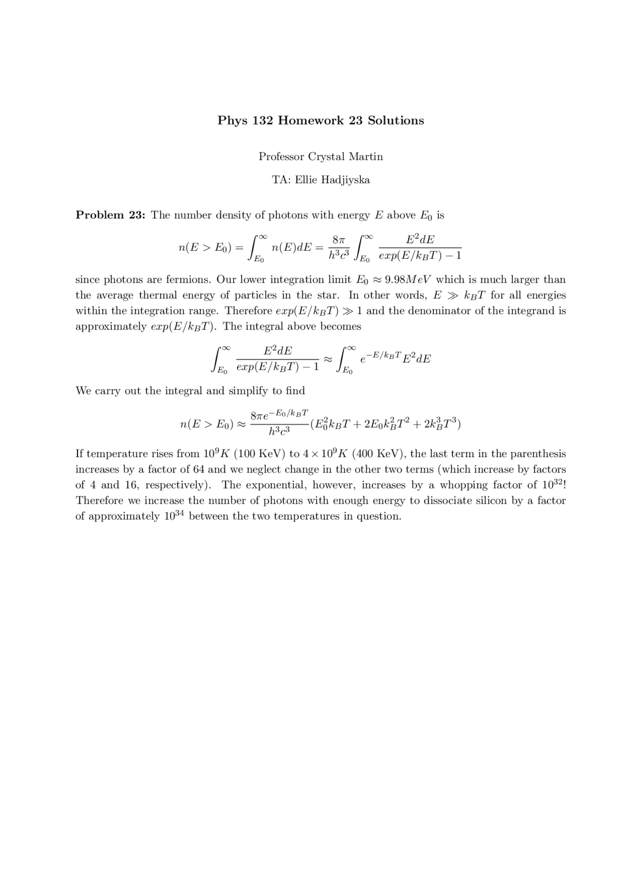 Homework With Solution Stellar Structure Evolution Phys 132 Docsity