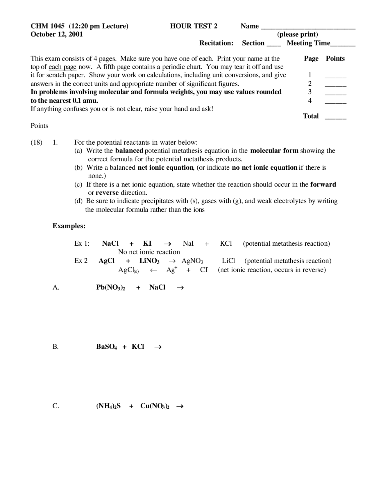 Test 2 Questions General Chemistry I Chm 1045 Docsity
