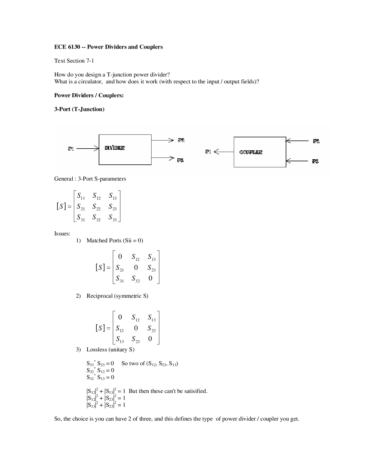 Power Dividers And Couplers Lecture Notes Ece 5320 Docsity