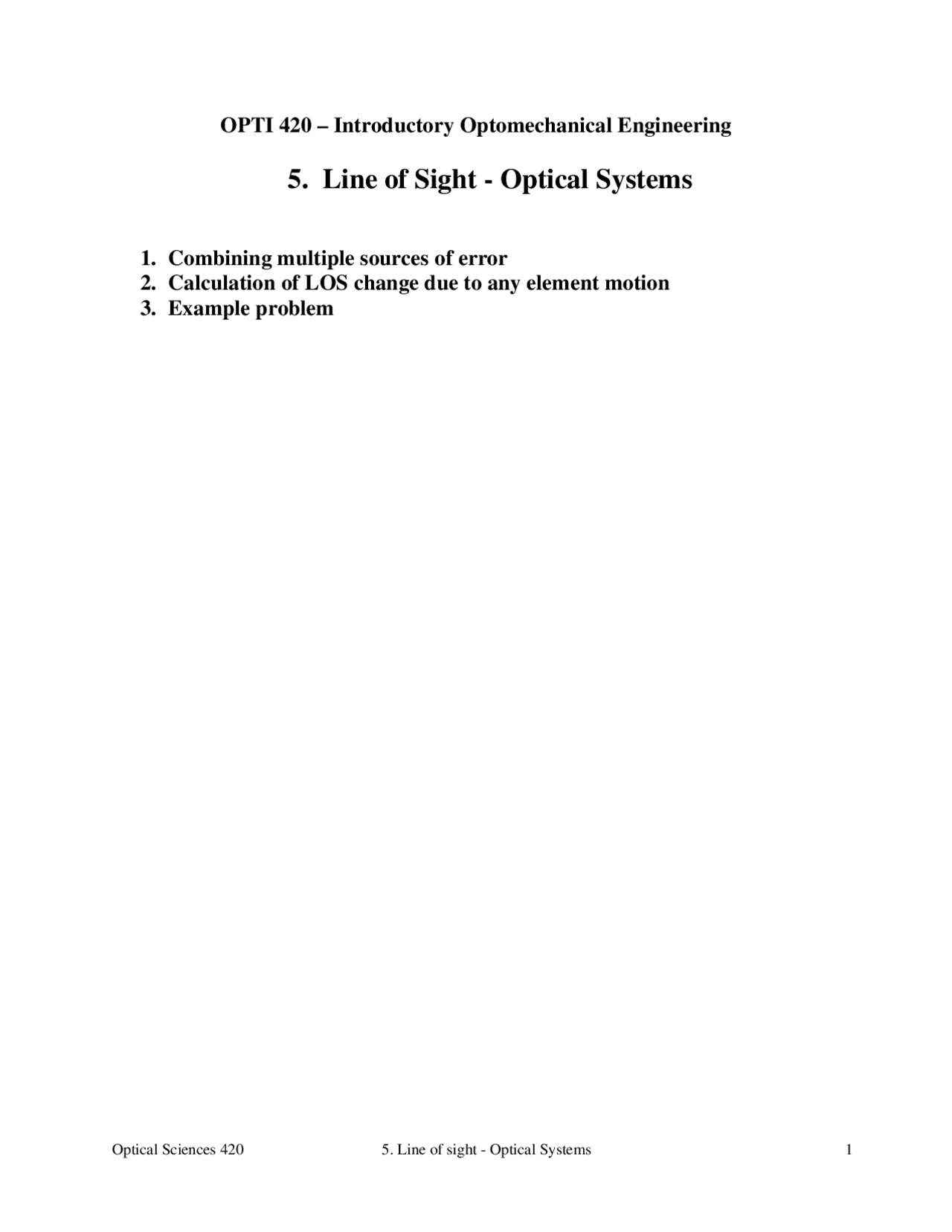 Line Of Sight Optical Systems Lecture Notes Opti 510l Docsity