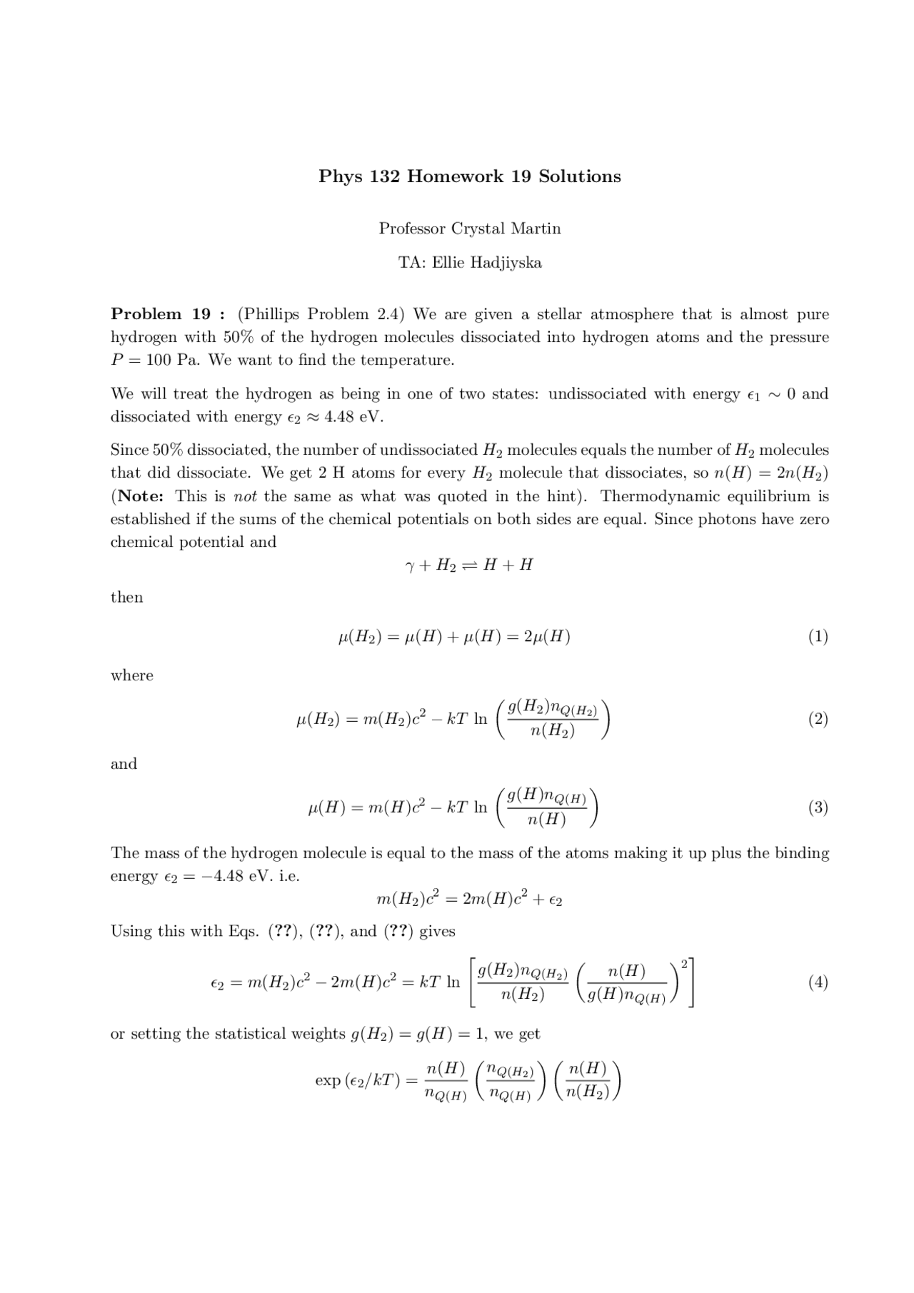 Homework 19 Solutions Stellar Structure Phys 132 Docsity
