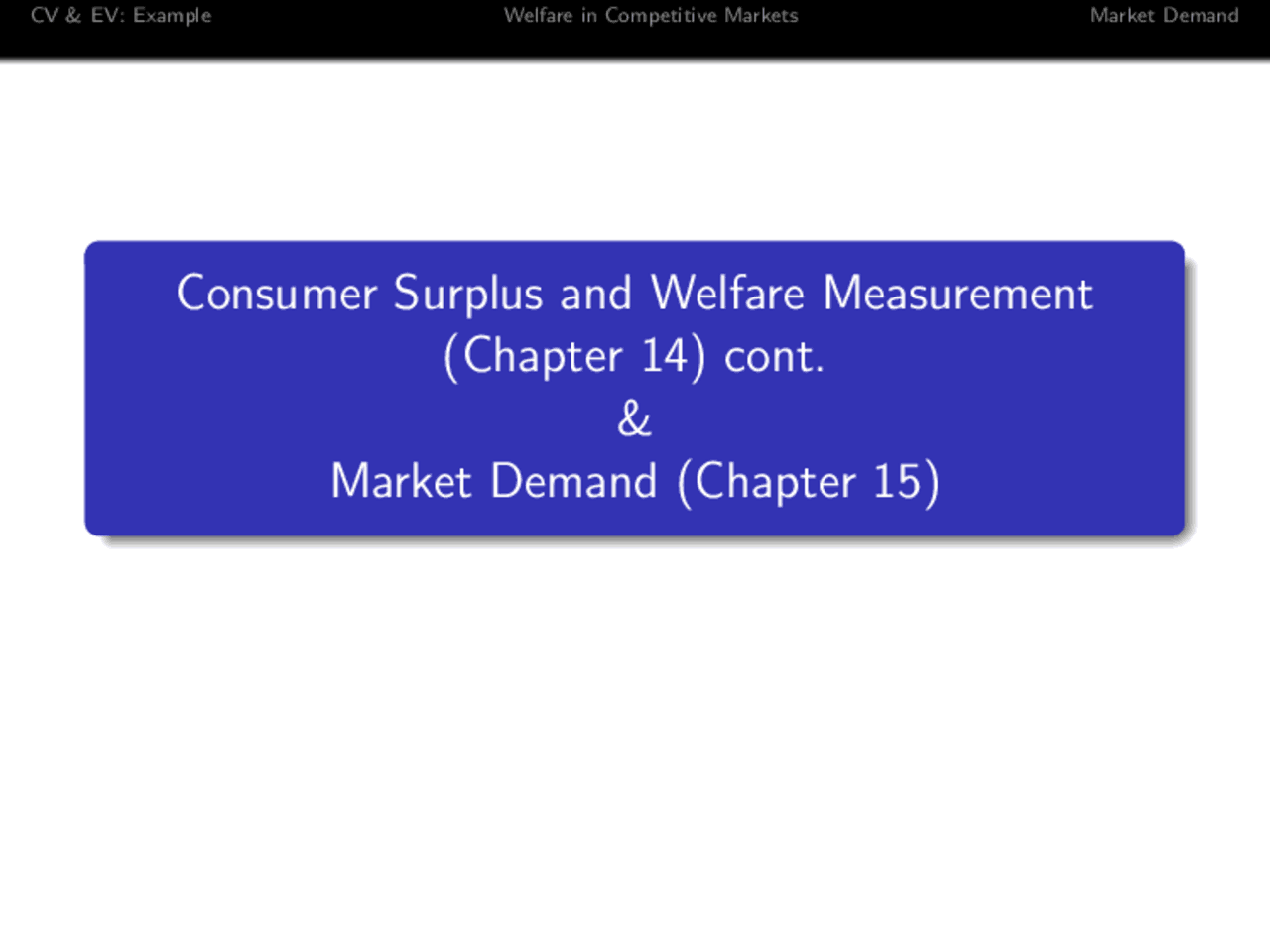 Consumer Surplus Welfare Measurement Lecture Slides Econ 100a