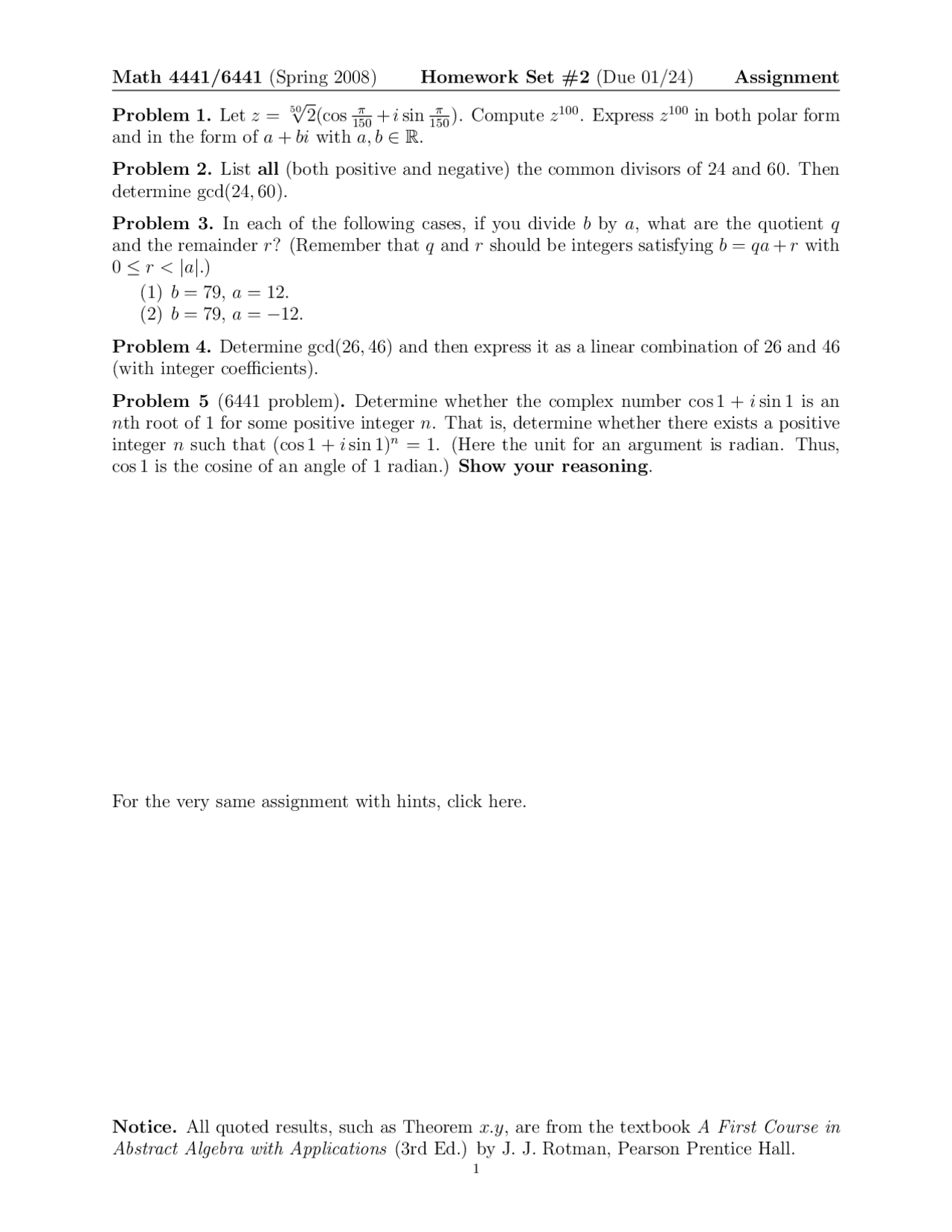 5 Solved Problems on Division Algorithms - Homework 2 | MATH 4441 - Docsity