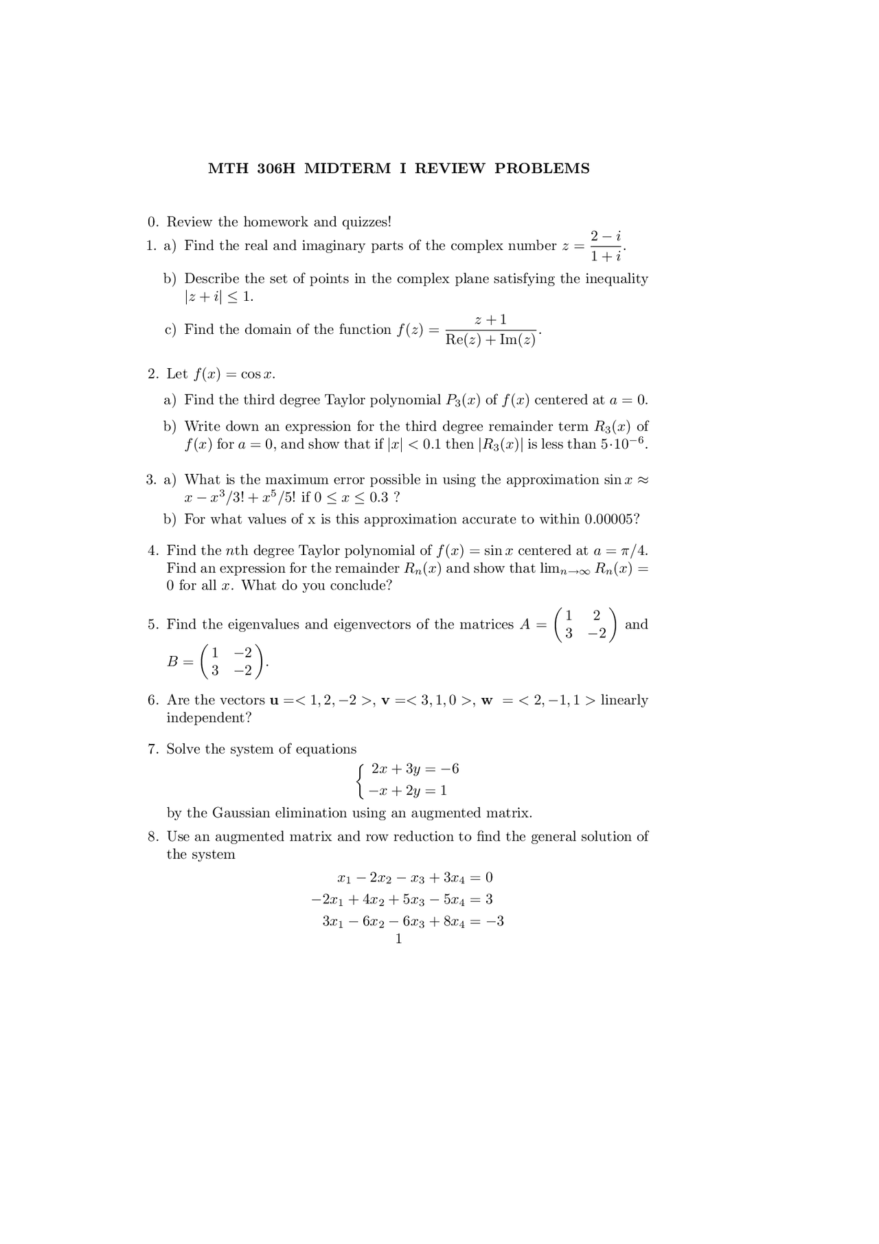 Midterm 1 Review Problems Matrix And Power Series Methods Mth 306