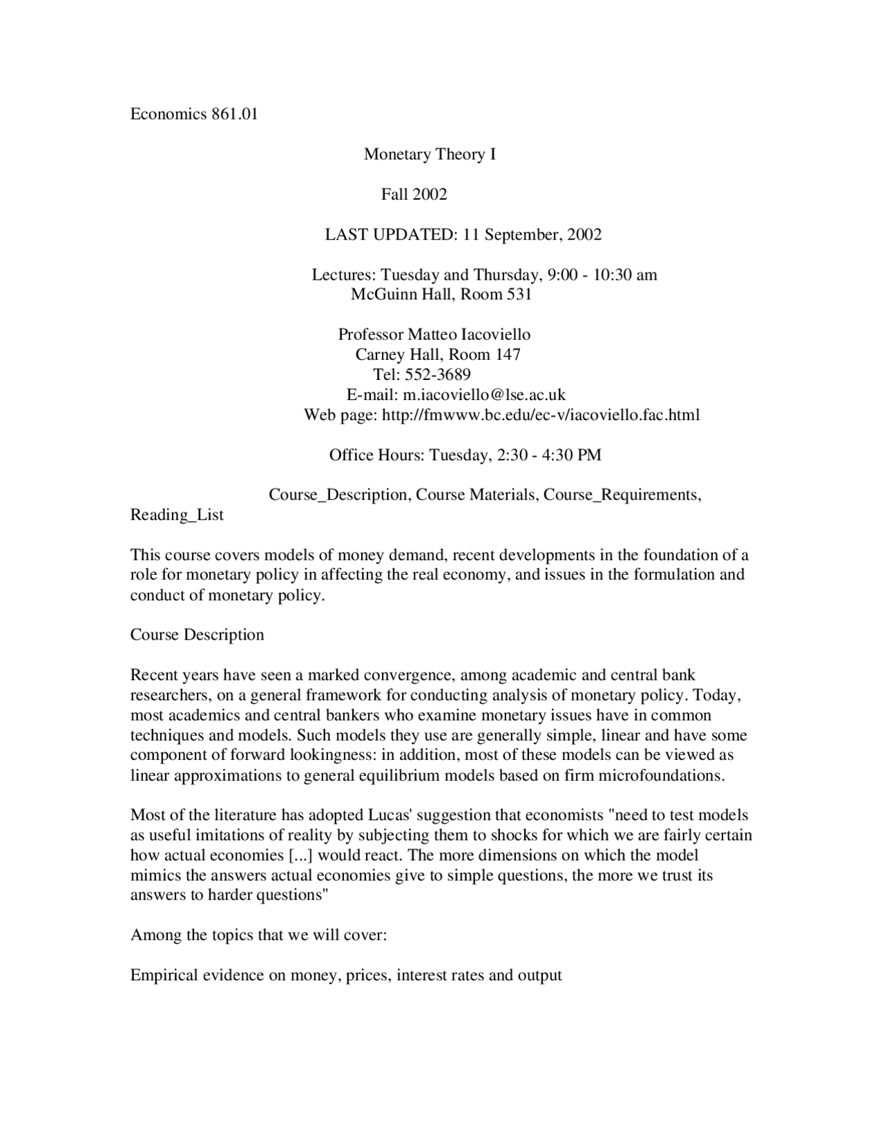 Notes For Exam Review Monetary Theory I Ec 861 Docsity