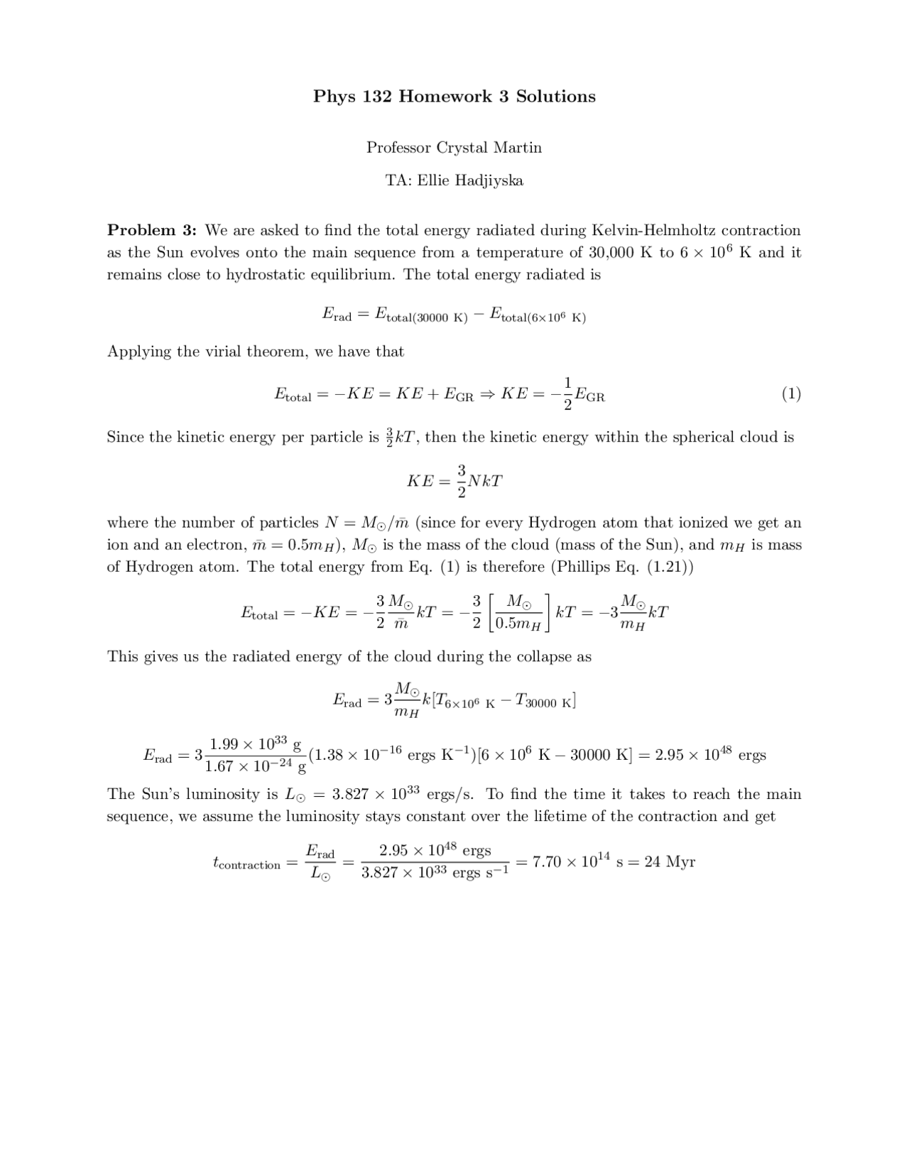 Homework 3 With Solution Stellar Structure And Evolution Phys 132