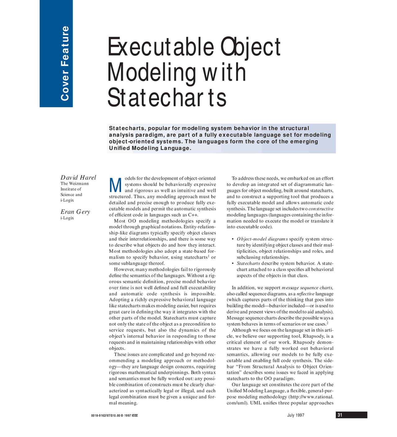 Executable Object Modeling With Statecharts Project Ece 253 Docsity