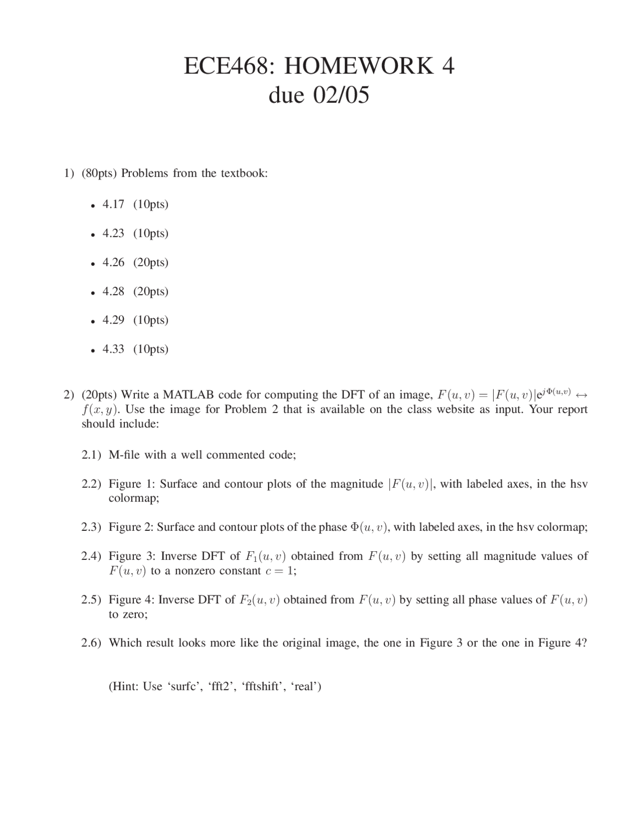 ECE468: Homework 4 - Computing Discrete Fourier Transform of an Image | Assignments Electrical ...