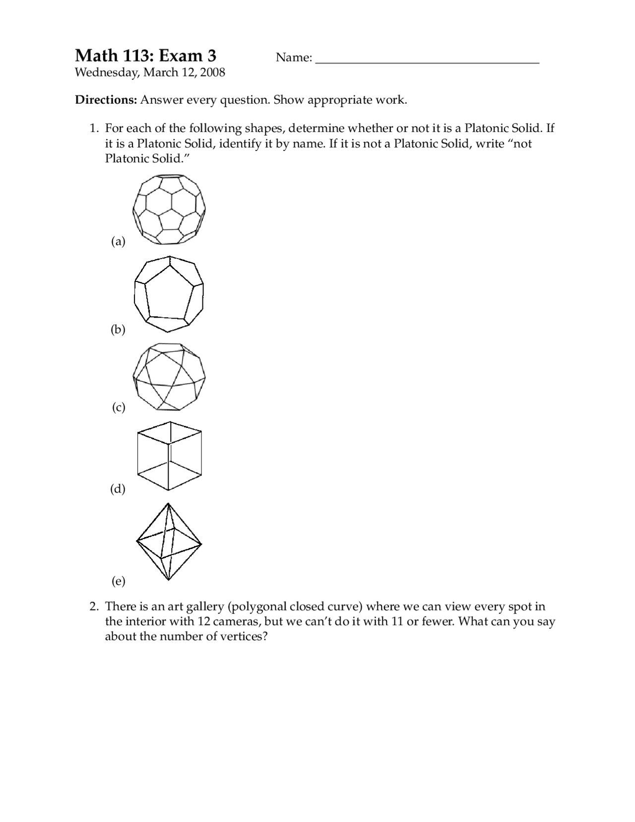 Examination 3 Mathematical Reasoning Math 113 Docsity