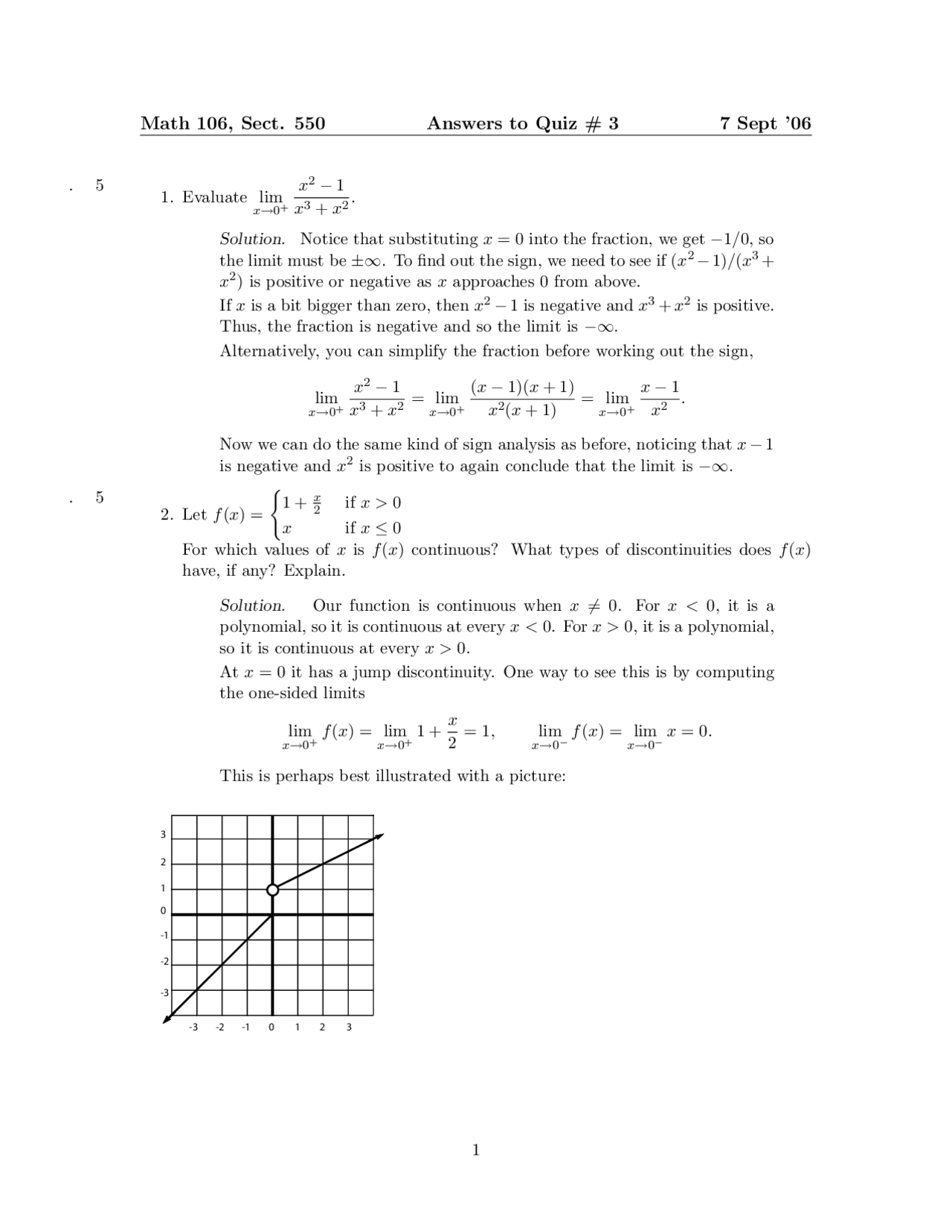 Quiz 3 With Answer Key Analytical Geometry And Calculus I Math 106