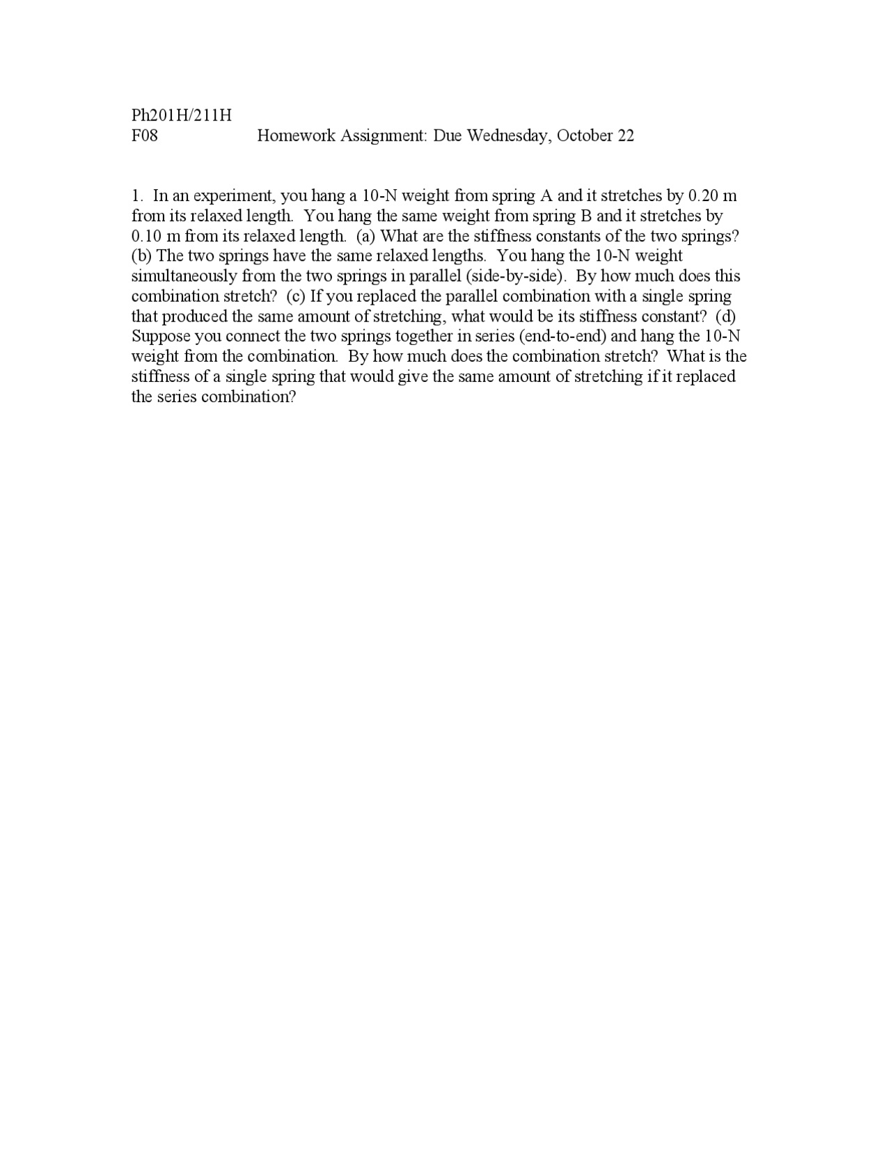 Practice Assignment General Physics With Calculus Ph 211 Docsity