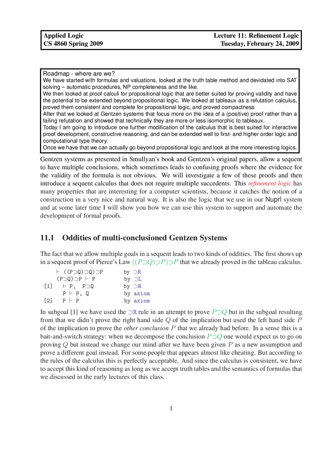 Lecture 11 Refinement Logic Applied Logic Cs 4860 Docsity