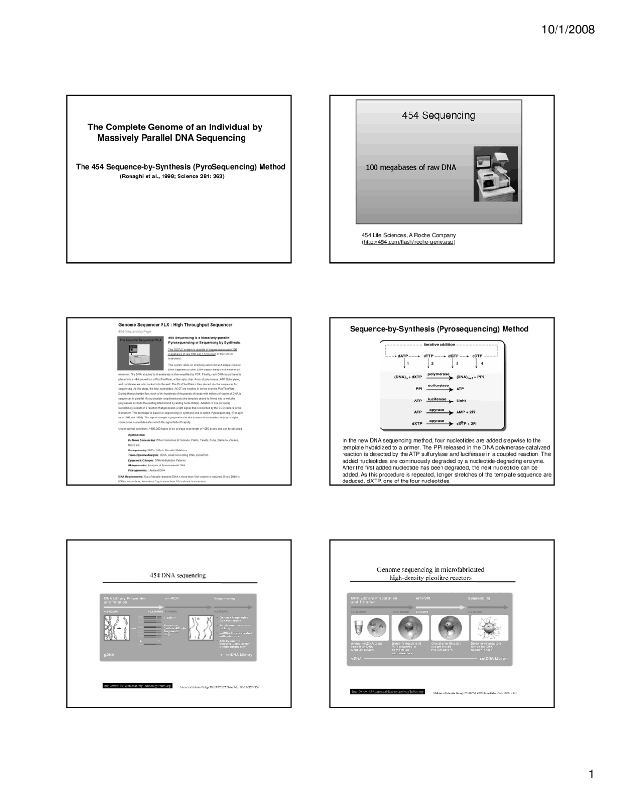 Massively Parallel Dna Sequencing Lecture Slides Mbios 503 Docsity