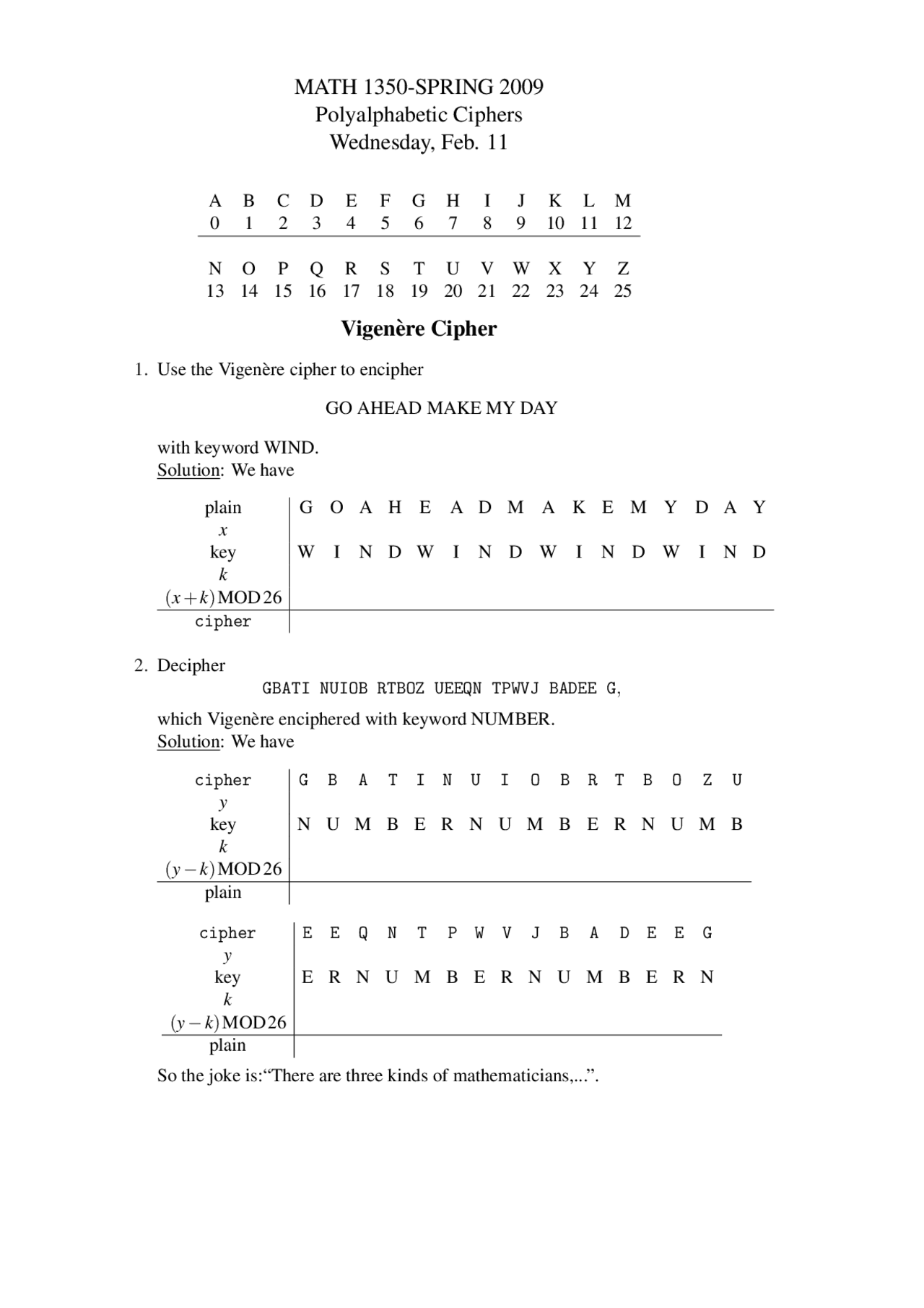 Vigenere Cipher: Encryption and Decryption Examples | Assignments ...