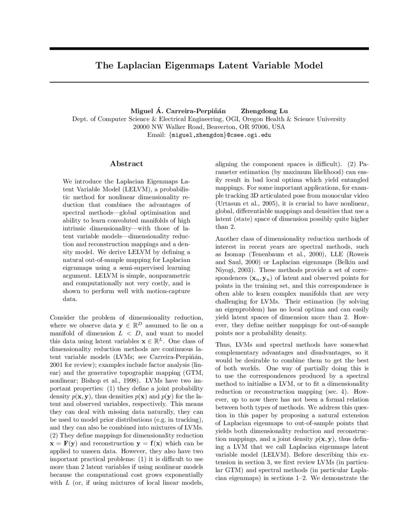 The Laplacian Eigenmaps Latent Variable Model Paper N 1 Docsity