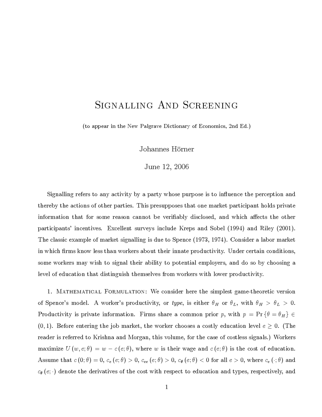 Signaling and Screening - Principles of Economics | ECON 2 - Docsity