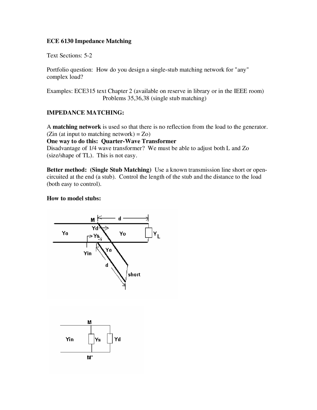 Impedance Matching - Microwave Engineering I | ECE 5320 - Docsity