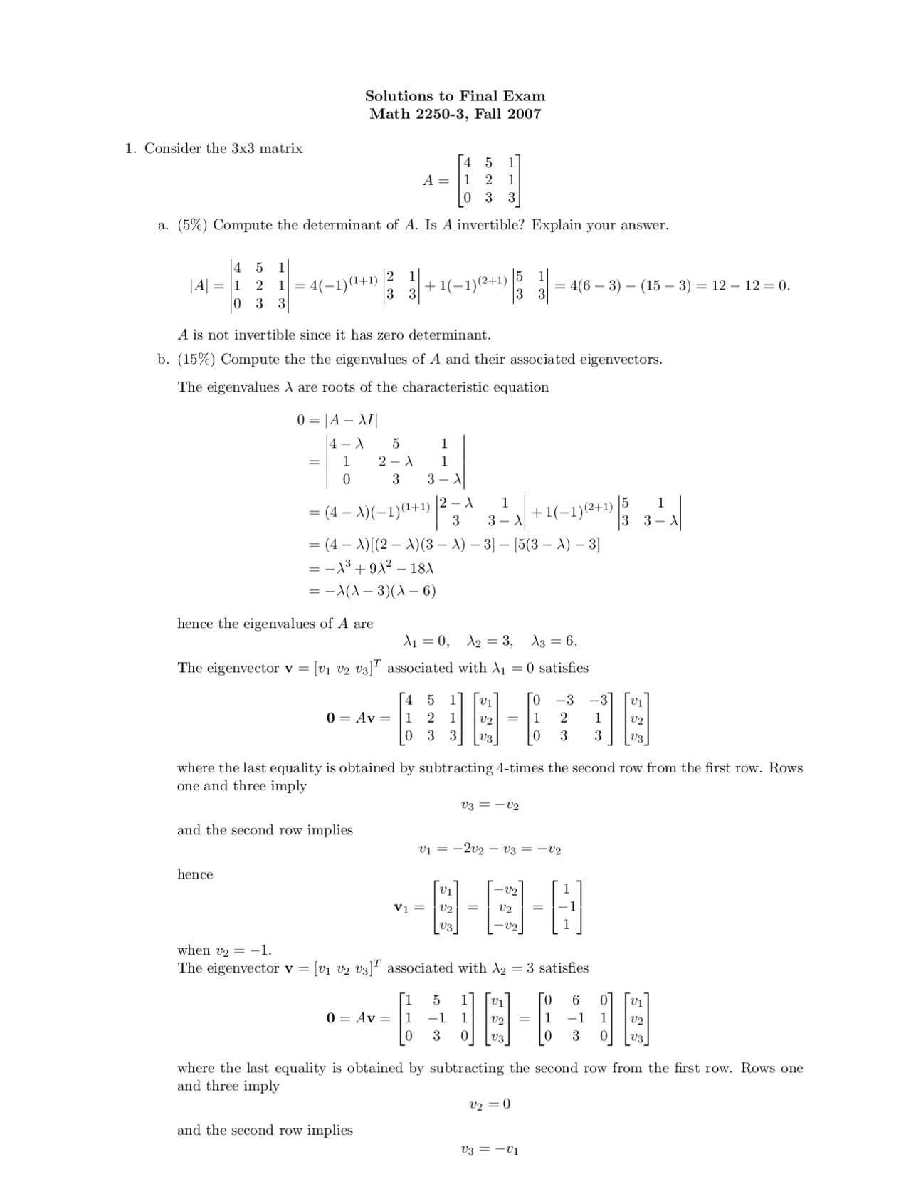Solutions To Final Exam Differential Equations And Linear Algebra