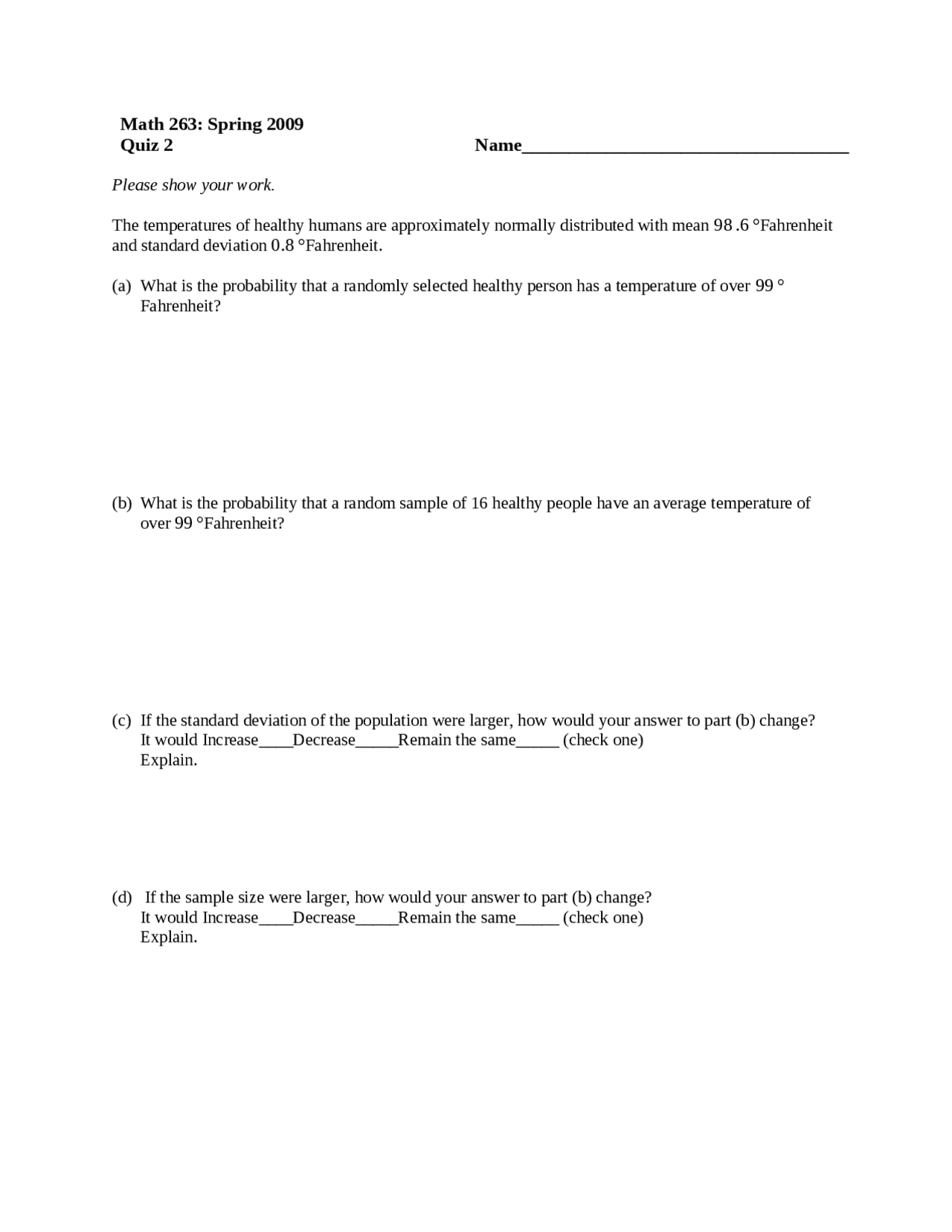 Quiz 2 Problems With Solution Statistics And Biostatistics Math 263