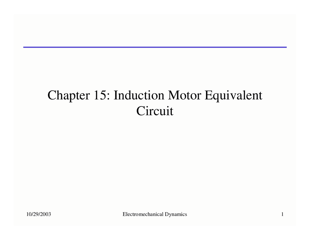 Induction Motor Equivalent Circuit Lecture Slides Eel 4220 Docsity