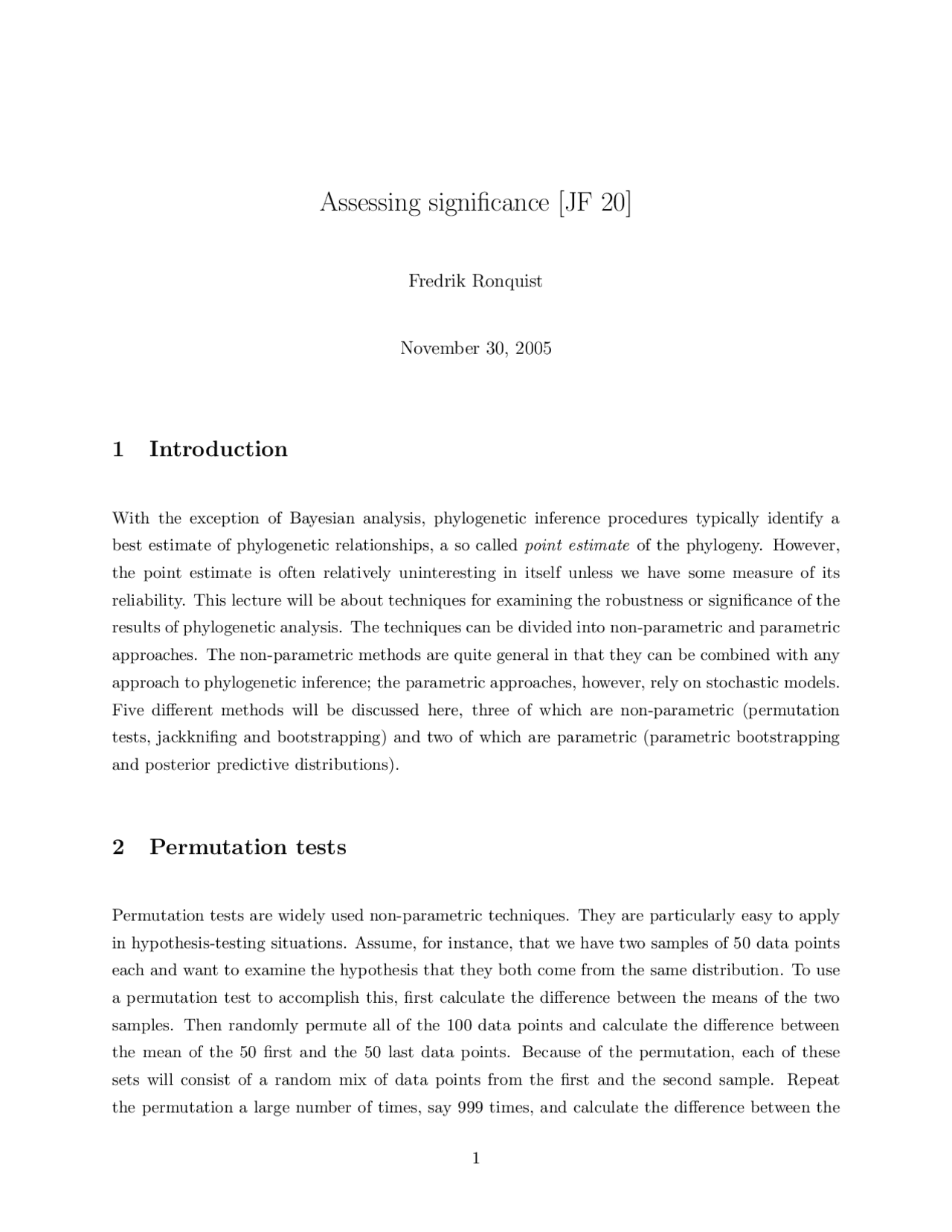 Assessing Significance Computational Evolutionary Biology Bsc 5936