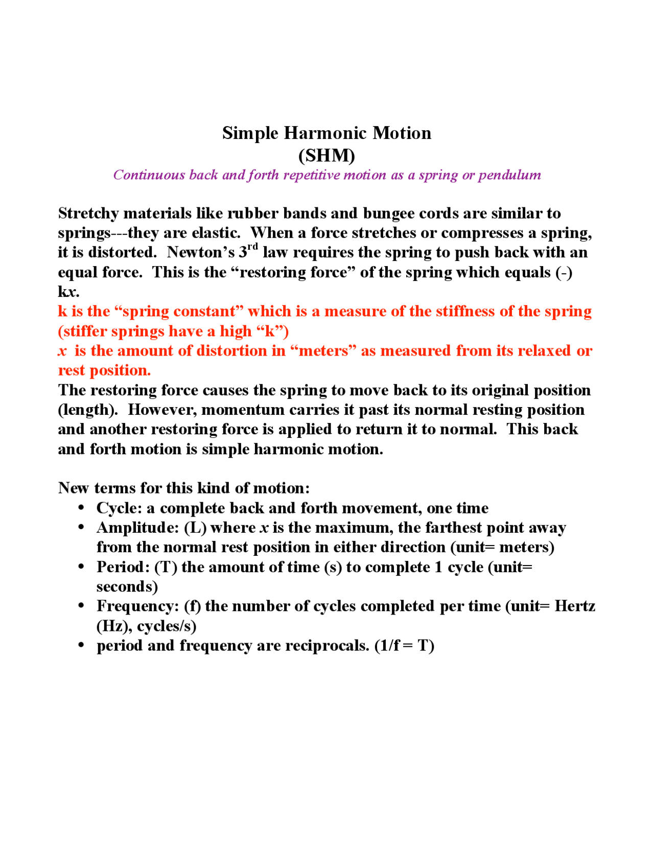 Simple Harmonic Motion - General physics - Notes | PHYS 2001 - Docsity
