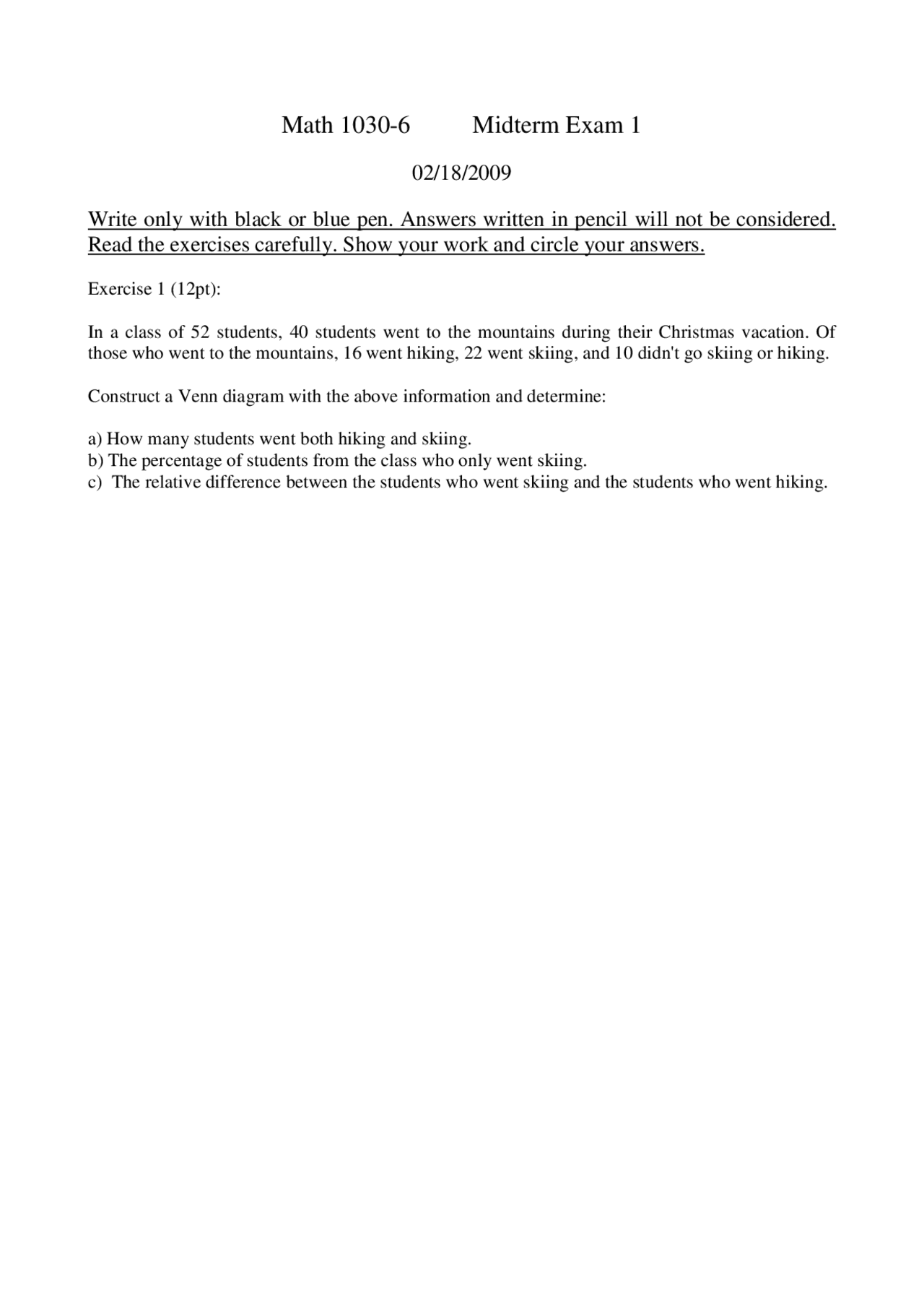 Practice Midterm Exam For Introduction To Quantitative Reasoning Math
