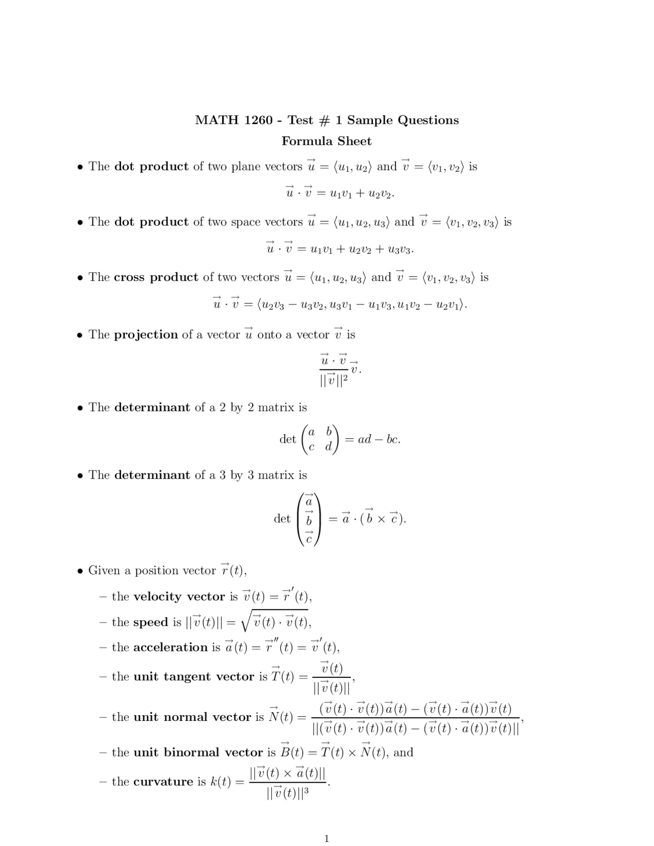 Sample Questions Exam 1 Calculus Ii Math 1260 Docsity