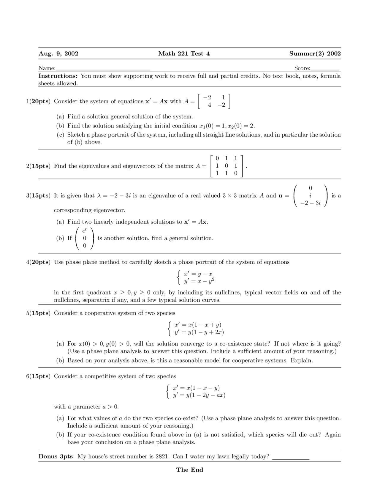 6 Solved Questions Exam 4 Differential Equations Math 221 Docsity