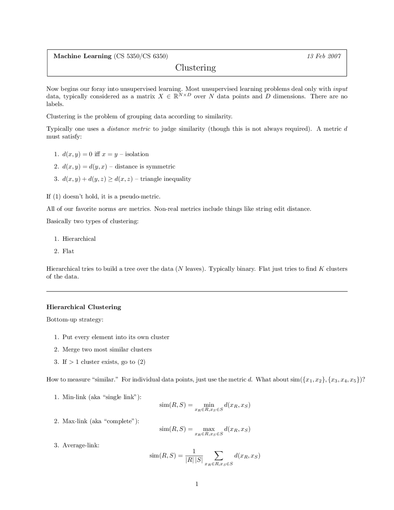 Clustering Machine Learning Notes Cs 5350 Docsity