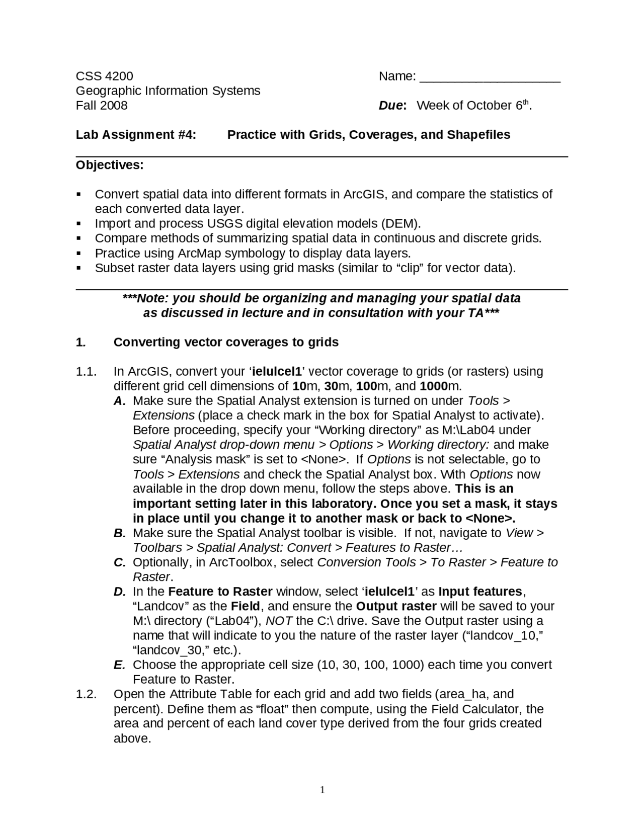 Practice With Grids Coverages And Shapefiles Lab Assignment 4 Css