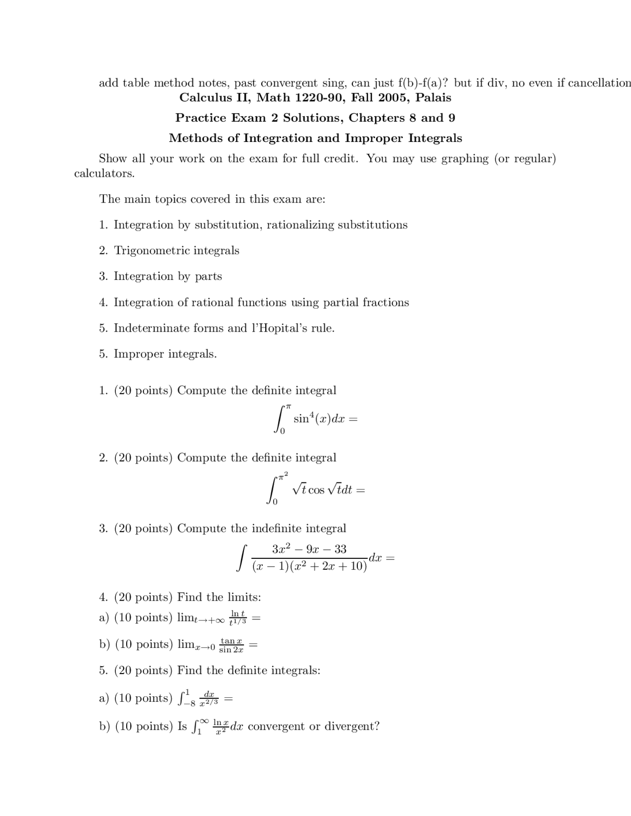 Calculus II - Practice Exam 2 Solutions for Math 1220-90, Fall 2005 ...