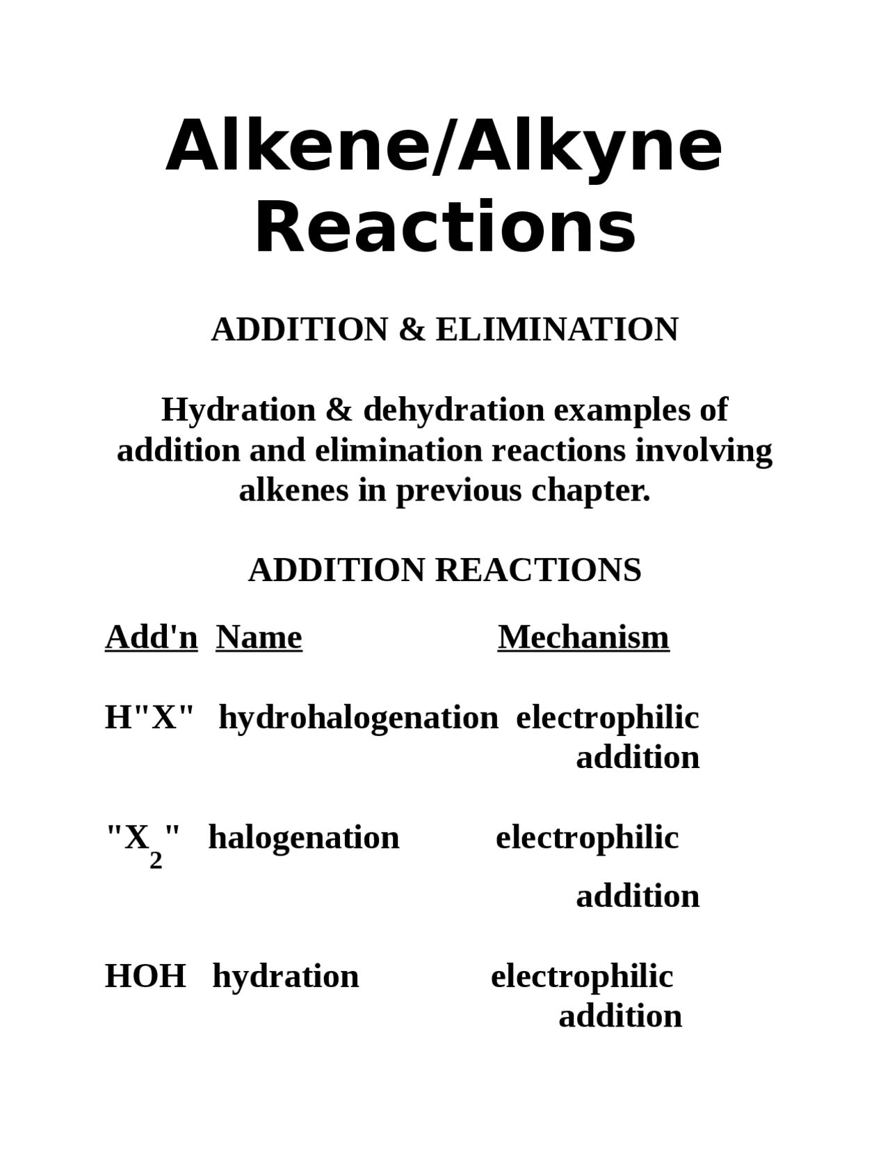 Alkyne Reactions for Survey Organic Chemistry - Notes | CHEM 2060 - Docsity
