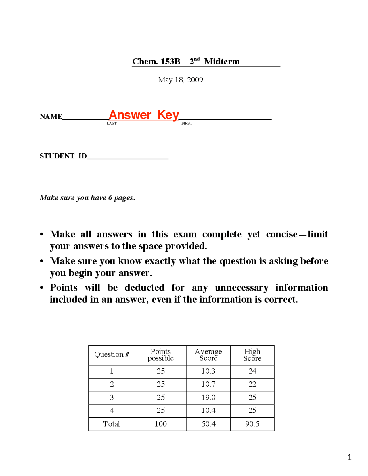 Midterm Exam Solutions Biochemistry Dna Rna And Protein Synthesis